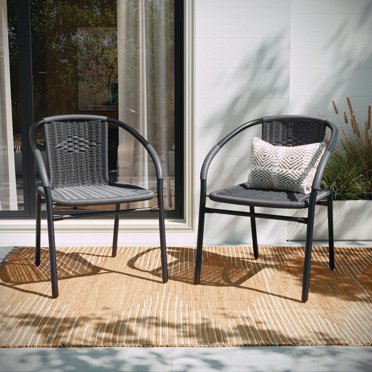 Gymax Set of 2 Patio Chairs Dining Chairs w/ Steel Frame Yard Outdoor ...