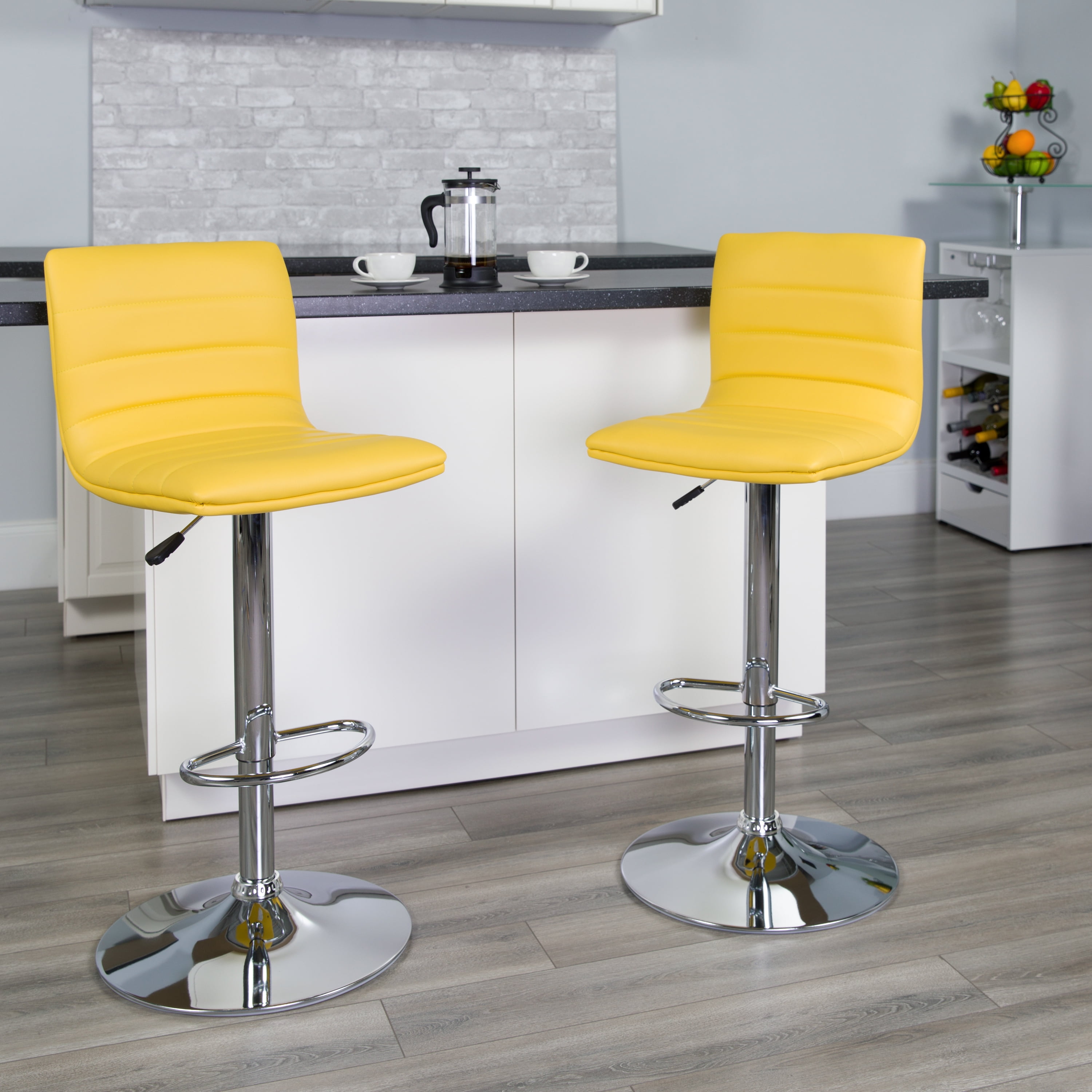 BizChair 2 Pack Modern Yellow Vinyl Adjustable Bar Stool with Back ...