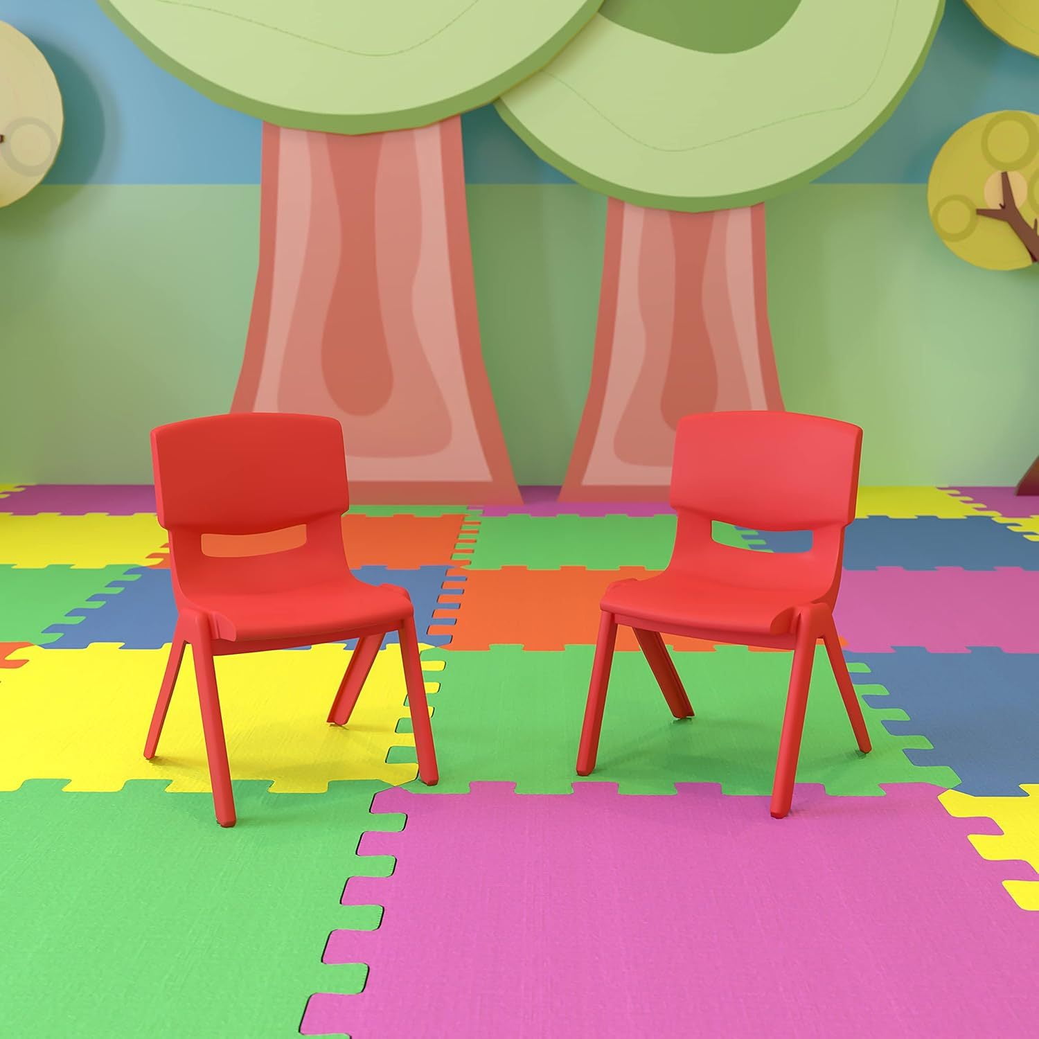 BizChair 2 Pack Red Plastic Stackable School Chair with 10.5'' Seat ...