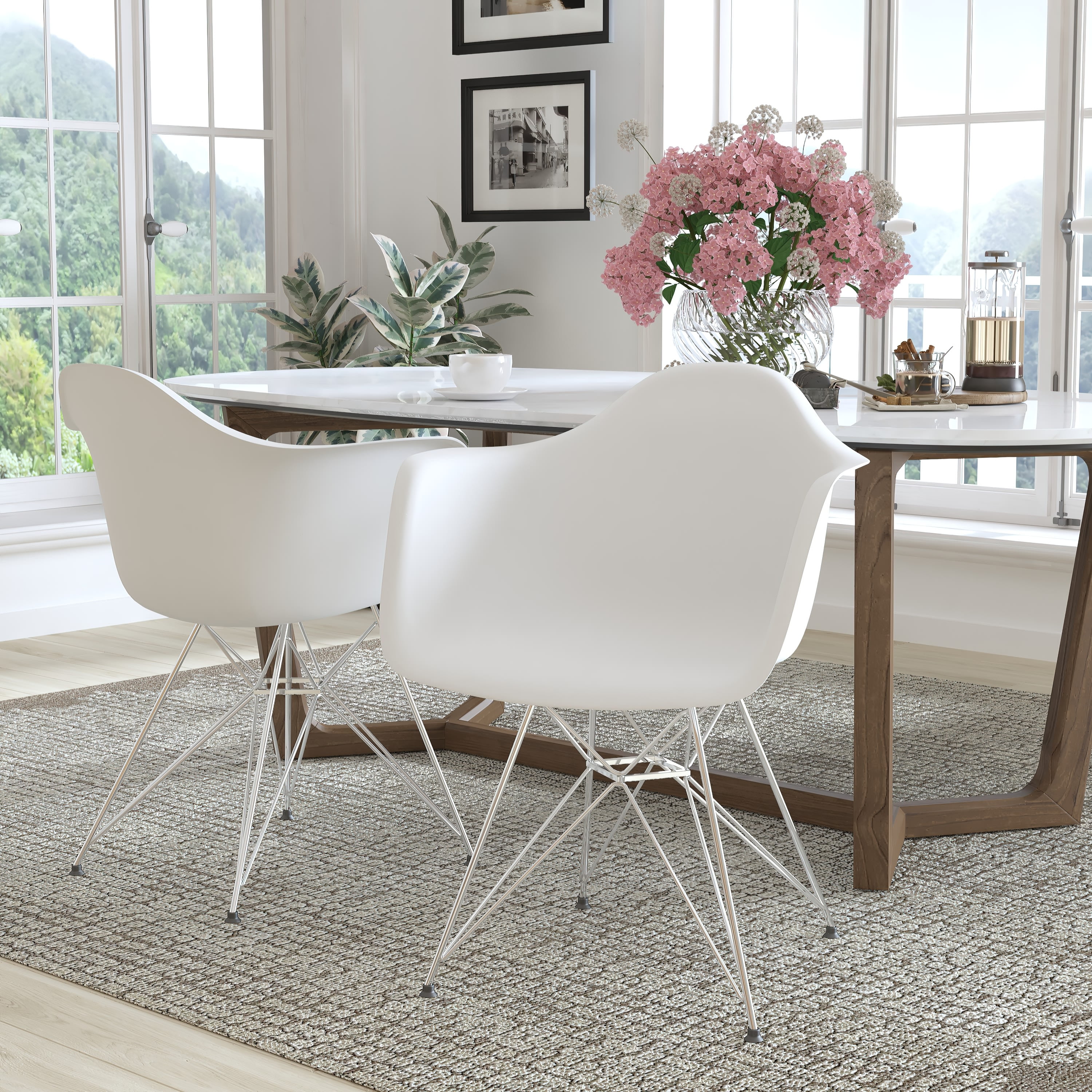 BizChair 2 Pack White Plastic Chair with Arms and Chrome Base - Walmart.com