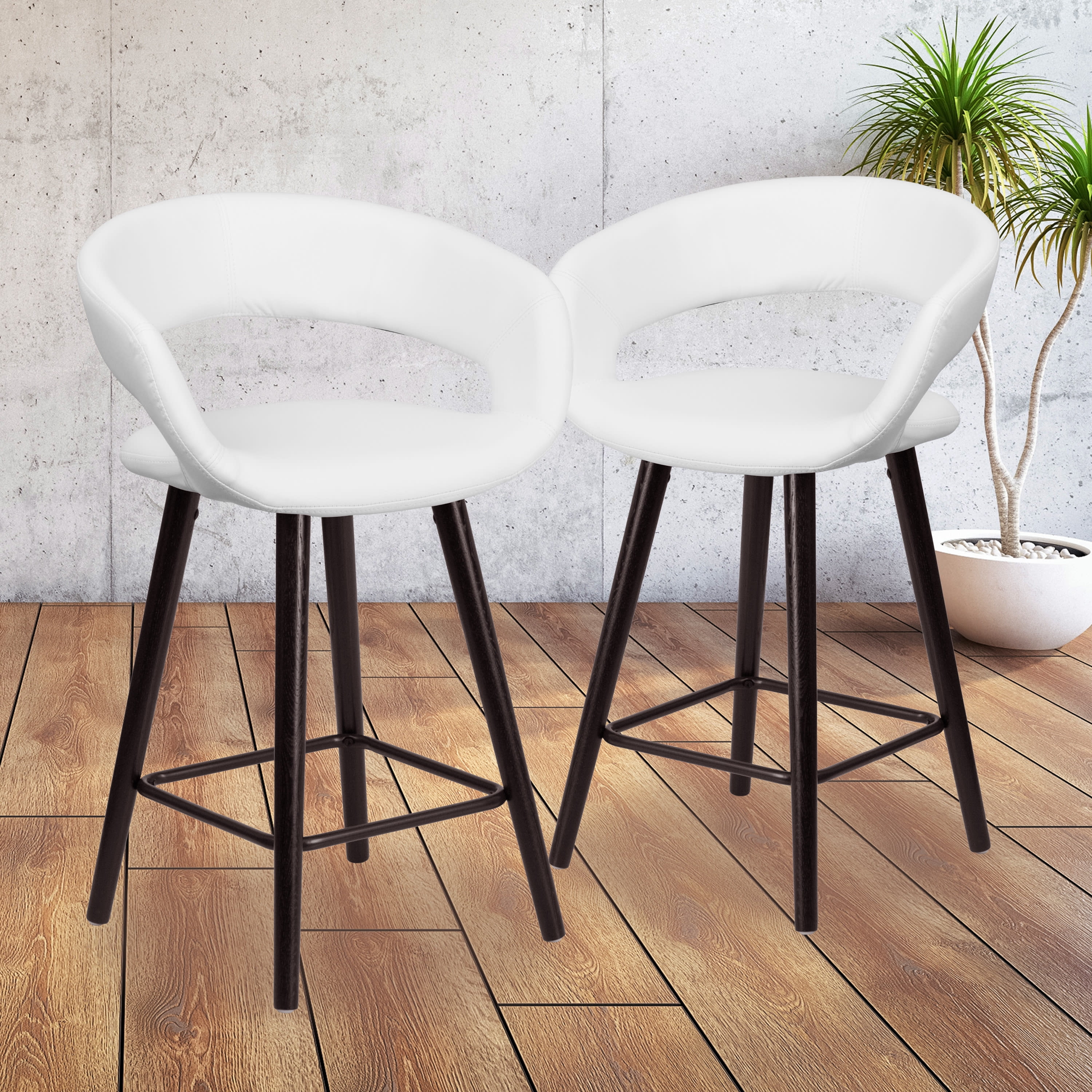 BizChair Padded Seat Rounded Open Back Bar Stools, White (Set of 2 ...