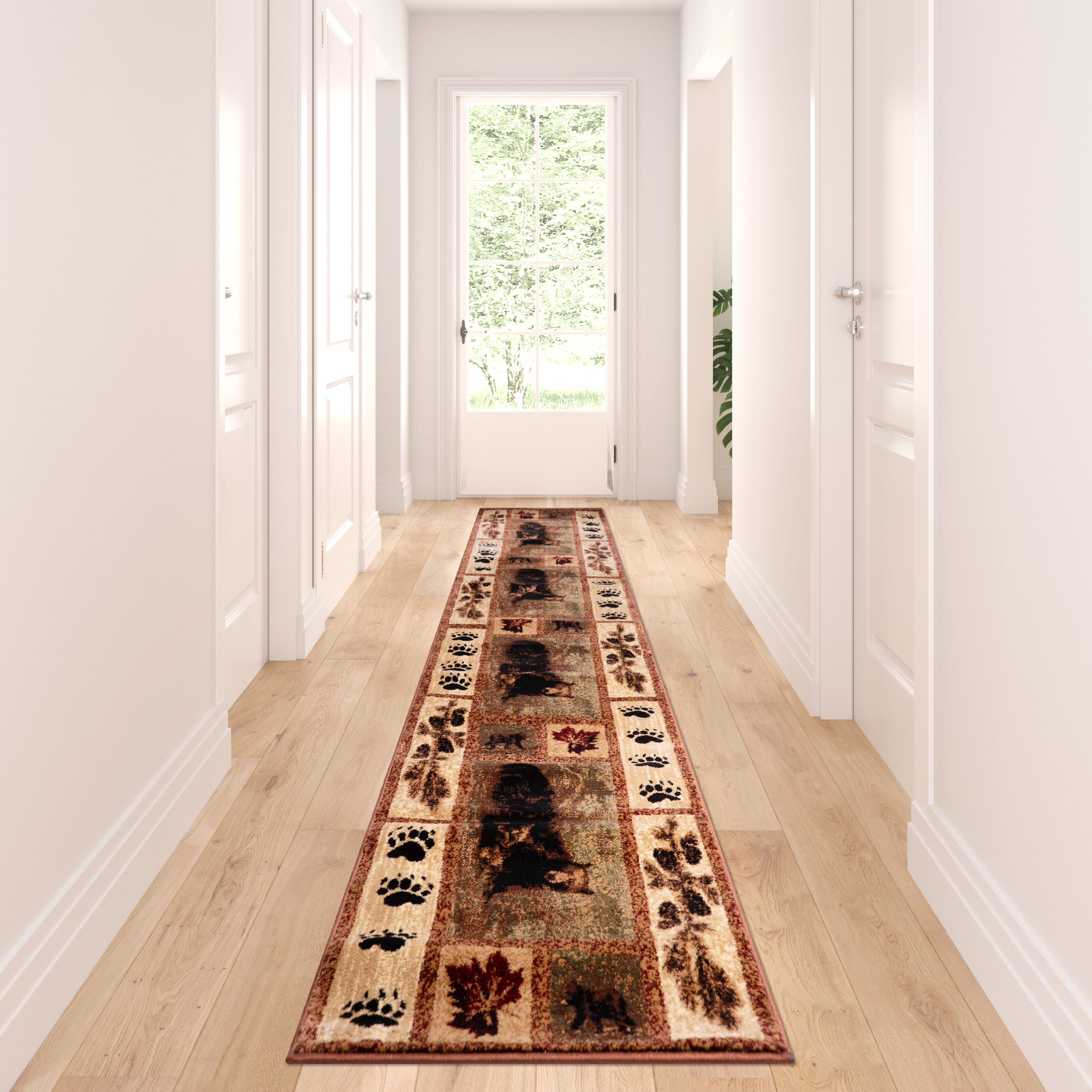 BizChair Cabin Lodge Rug, 2'x11' Area Runner, Wildlife Bear Cubs Scene ...