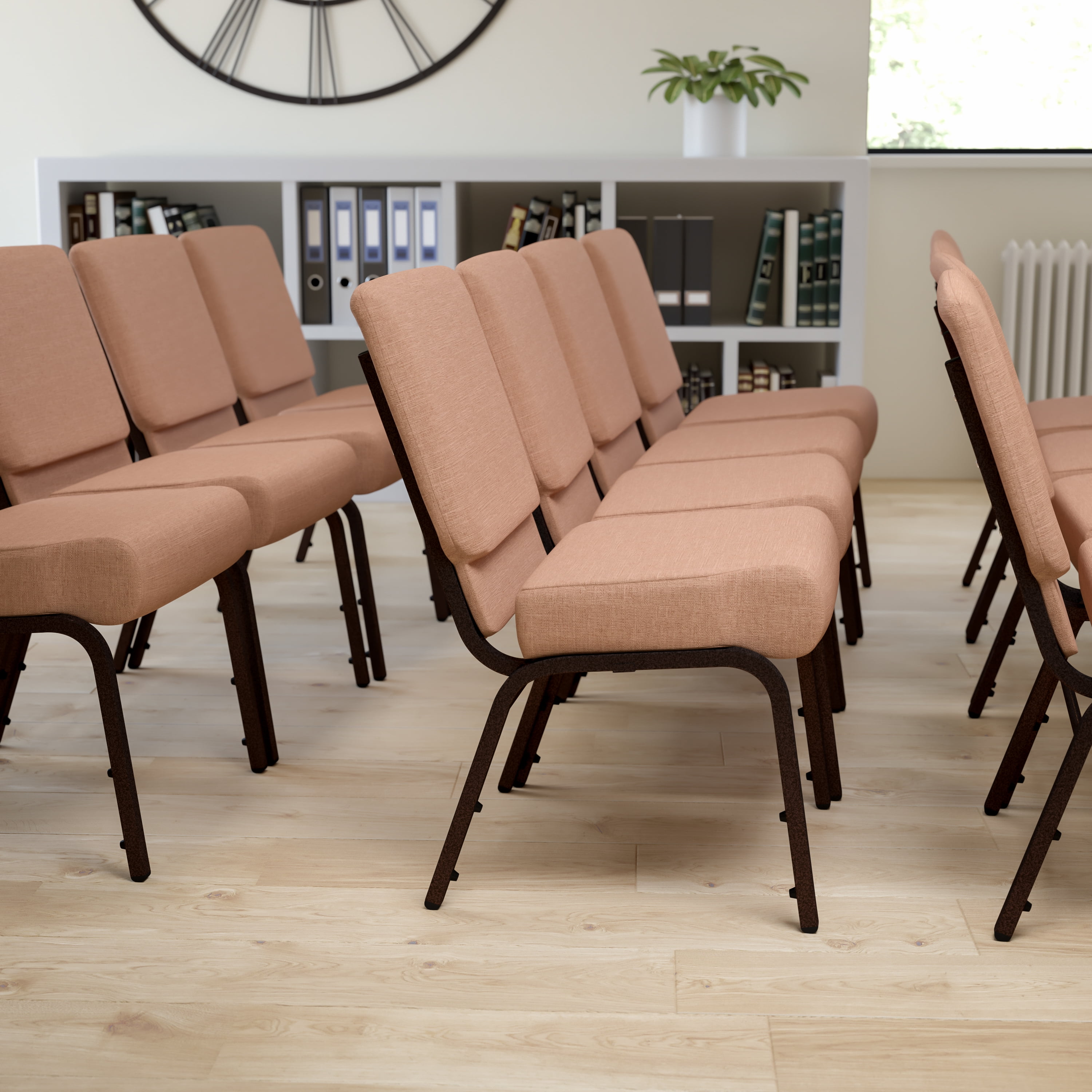 BizChair 21''W Stacking Church Chair in Caramel Fabric - Copper Vein ...