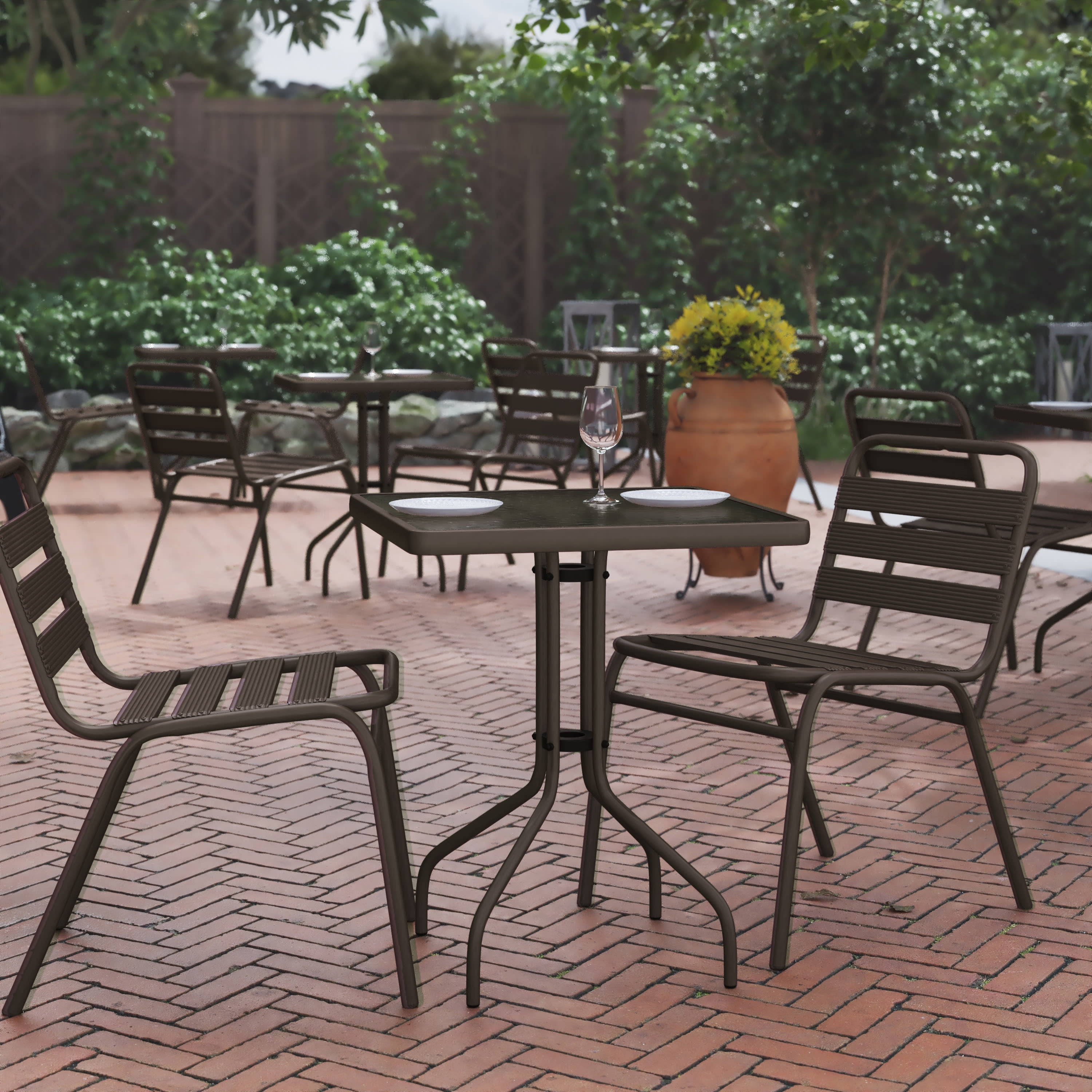 Free Shipping! BizChair 23.5'' Bronze Square Tempered Glass Metal Table ...