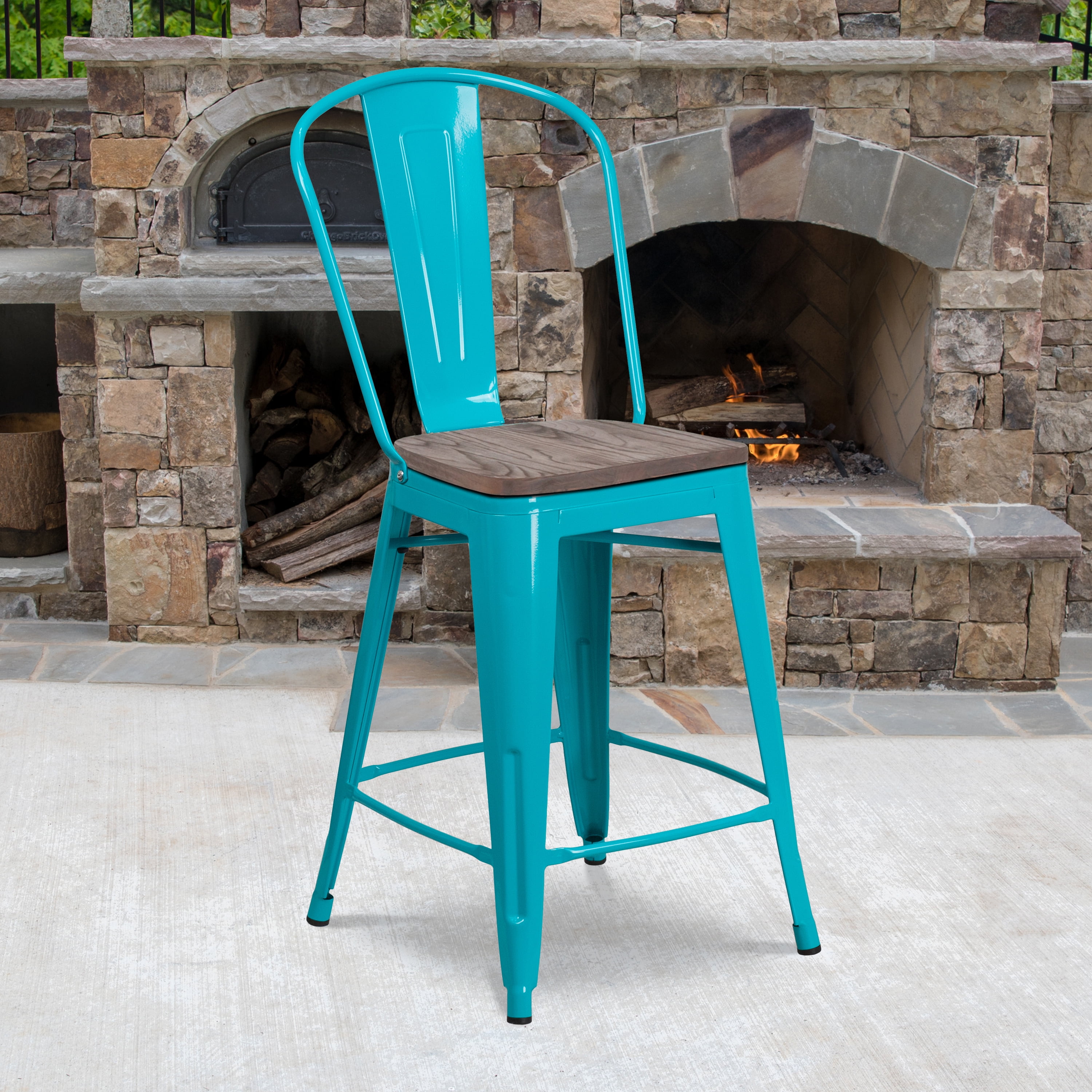 BizChair 24" High Crystal Teal-Blue Metal Counter Height Stool with ...