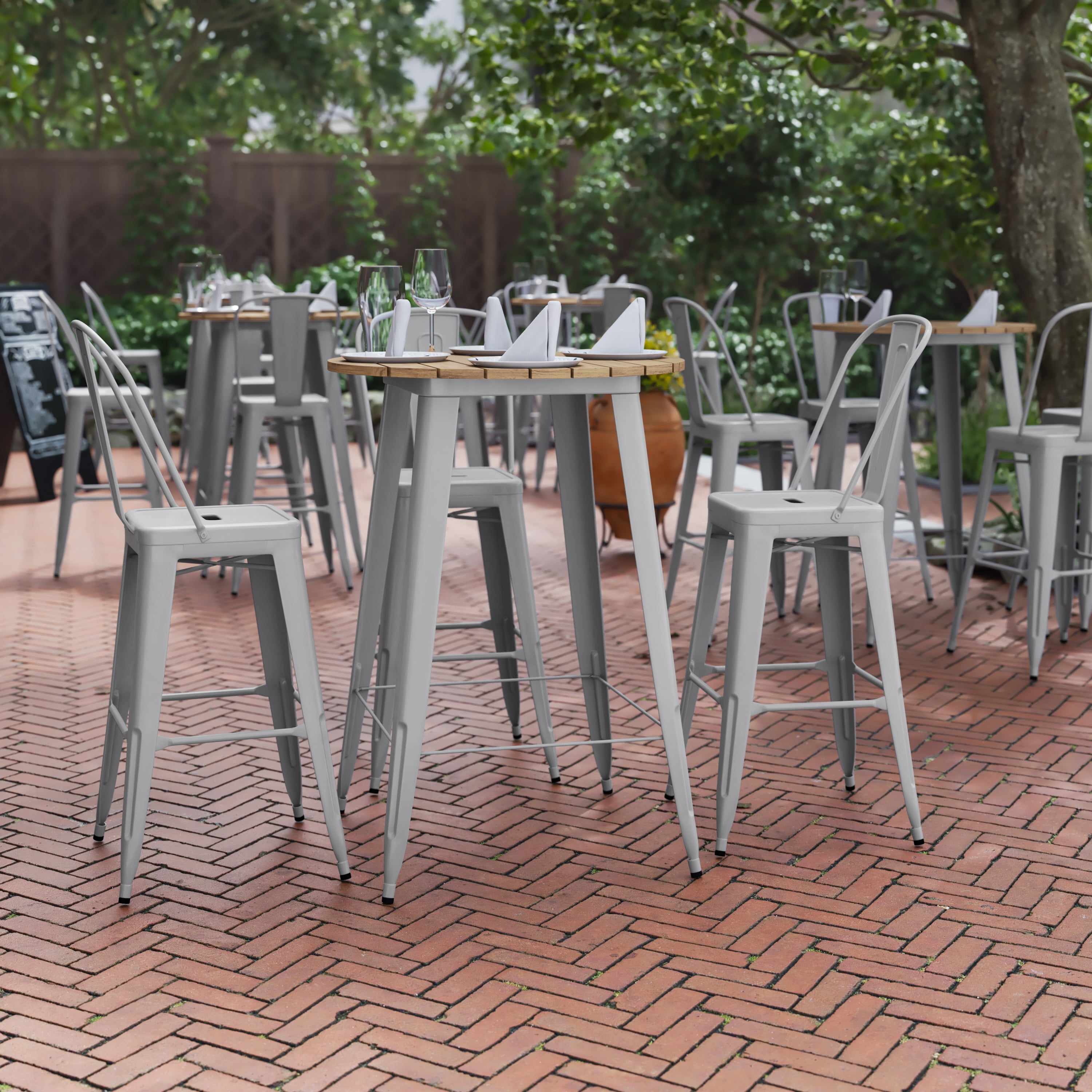 BizChair 30" Round Patio Bar Table with Adjustable Height, Poly Resin ...