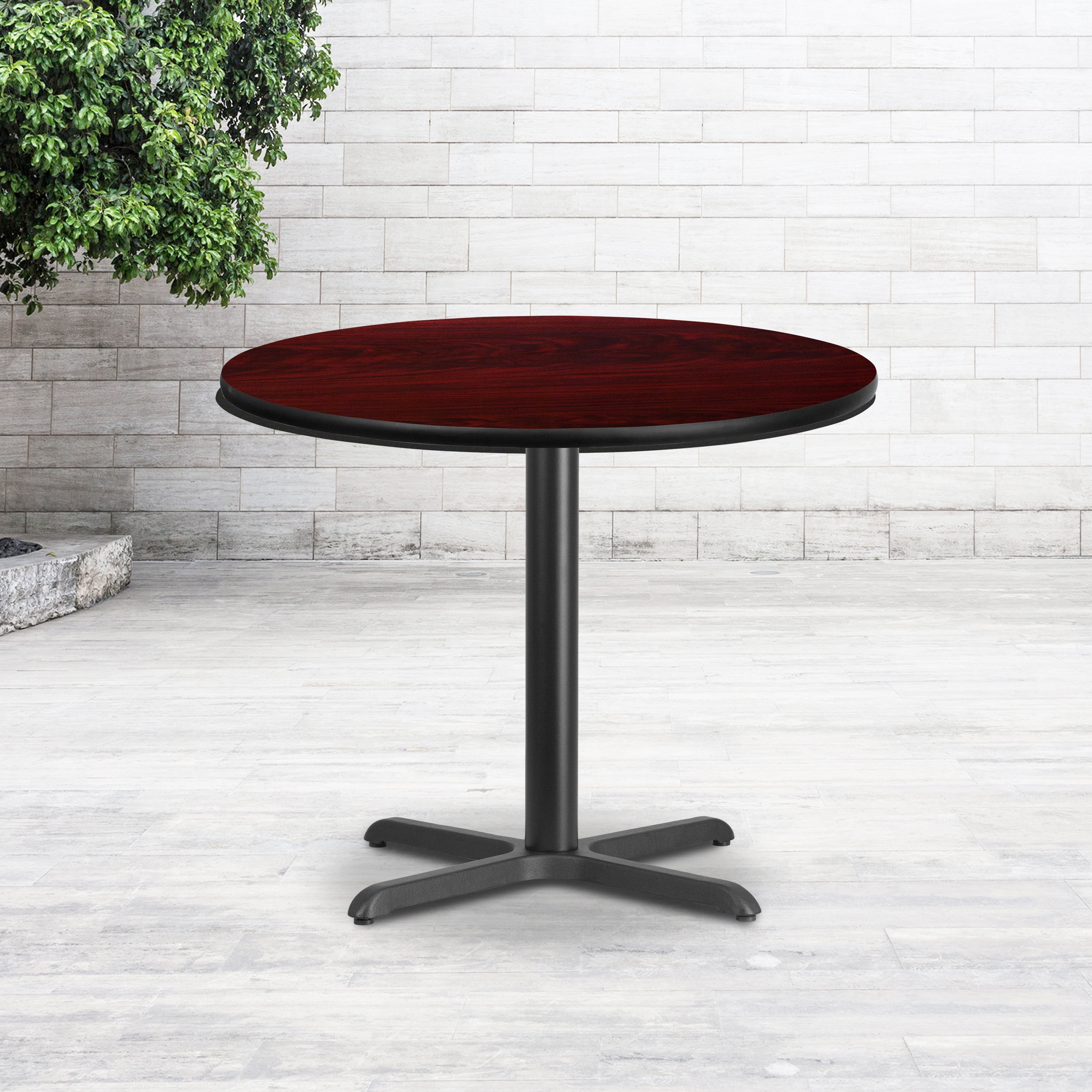 BizChair 36'' Round Mahogany Laminate Table Top with 30'' x 30'' Table ...