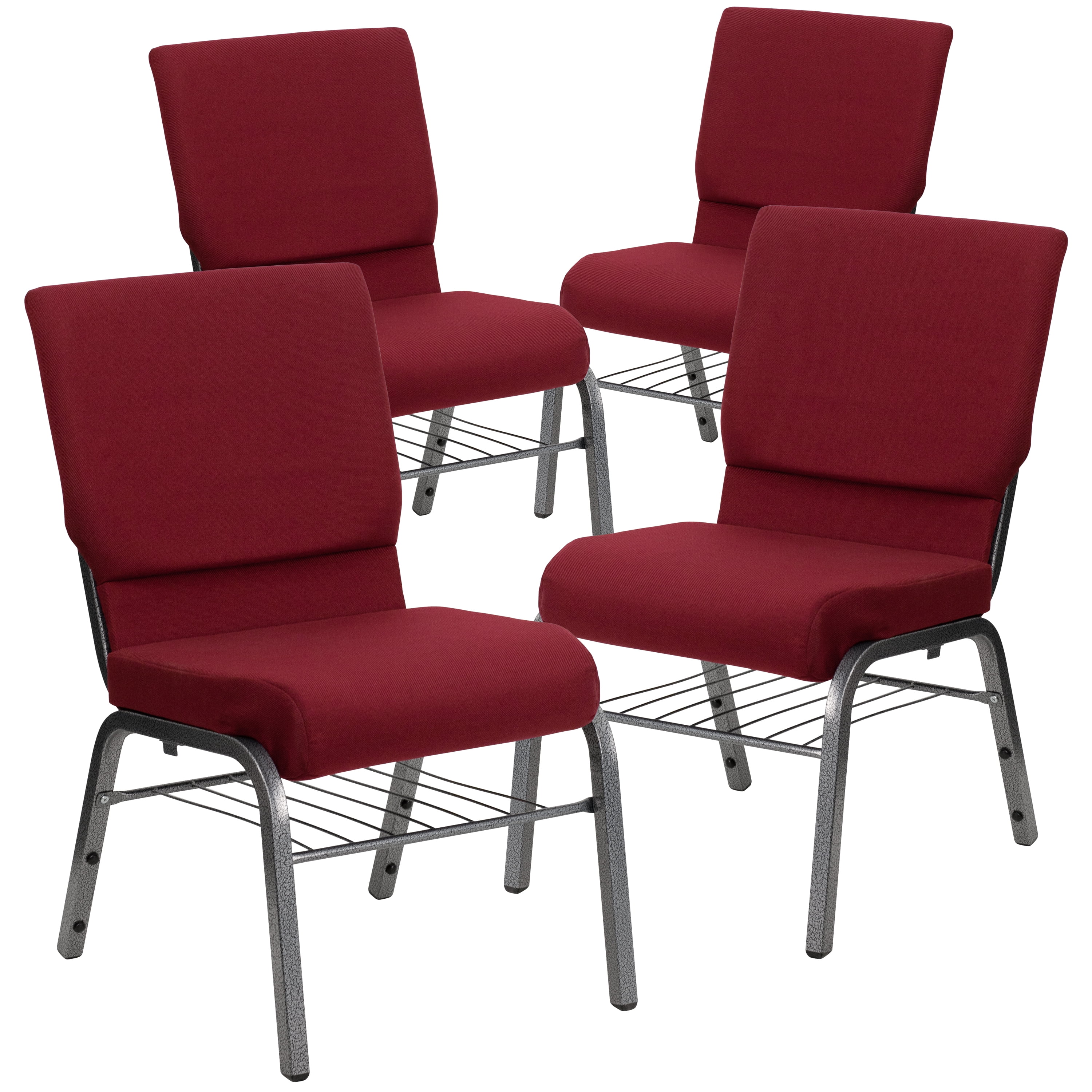 BizChair 4 Pack 18.5''W Church Chair in Burgundy Fabric with Book Rack ...