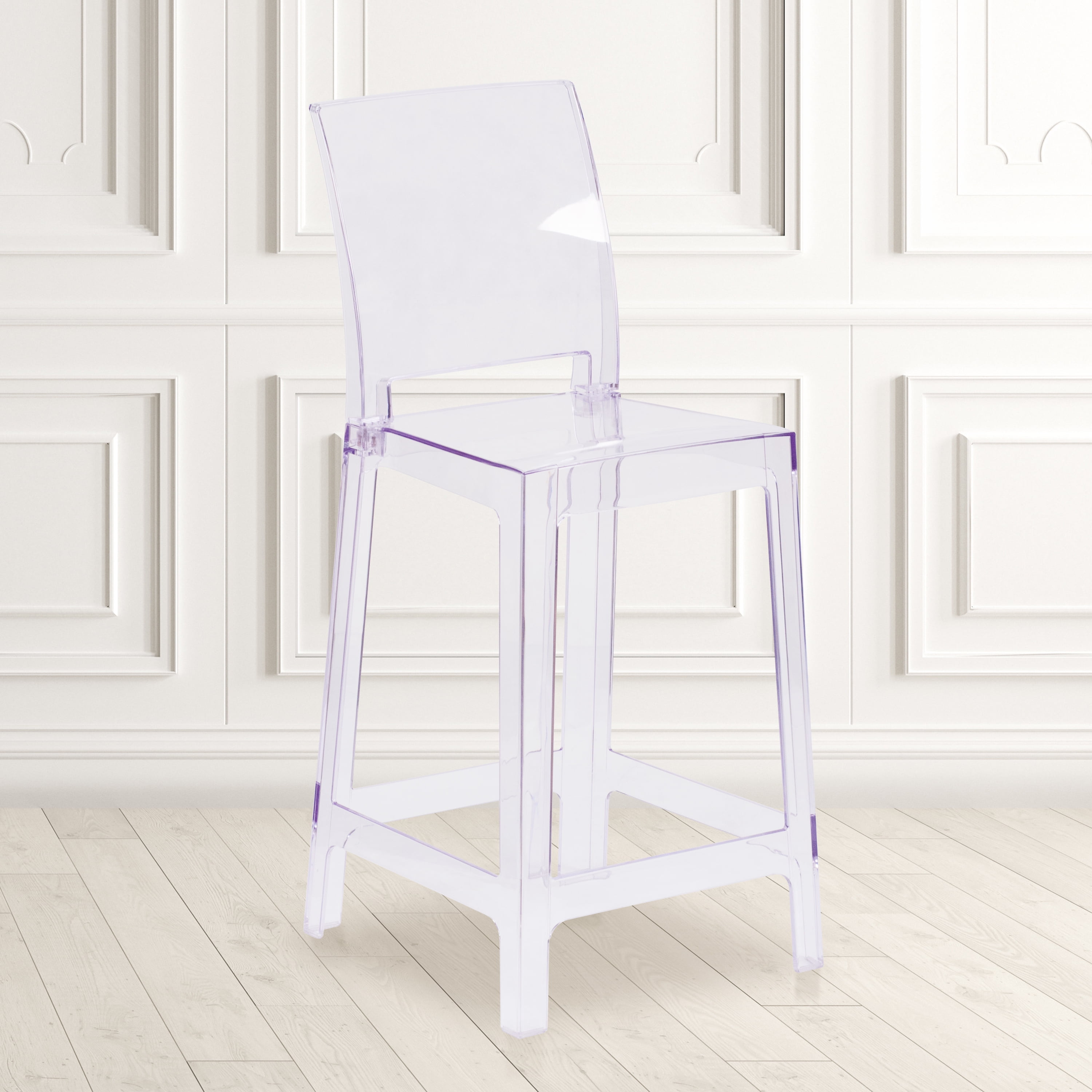 BizChair 4 Pack Ghost Counter Stool with Square Back in Transparent ...