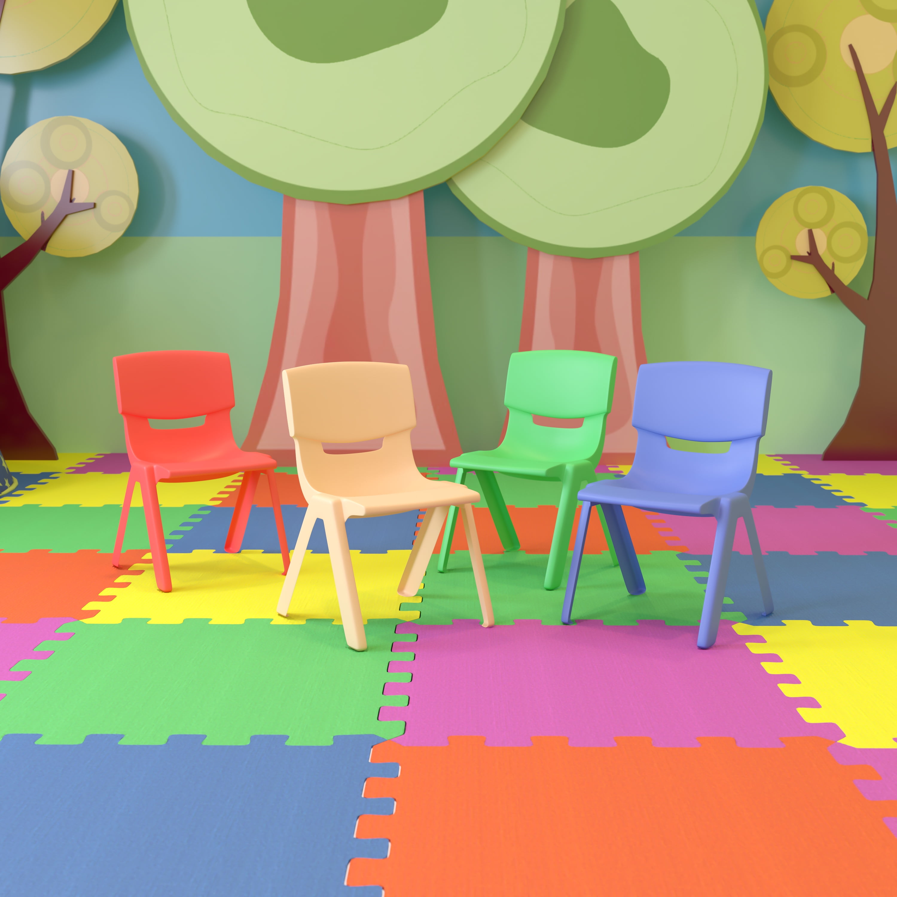 BizChair 4 Pack Plastic Stackable School Chairs with 13.25" Seat Height ...