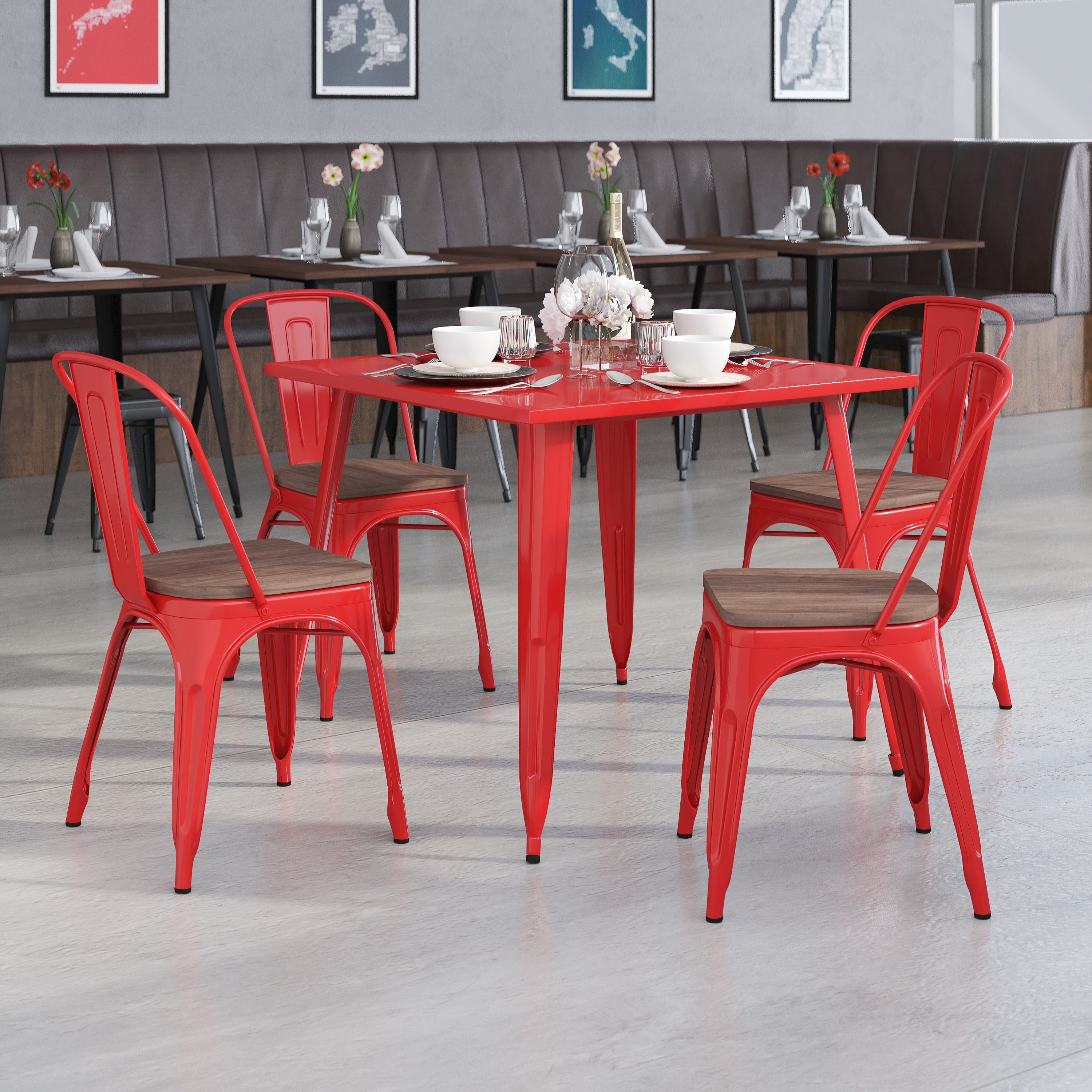 BizChair 4 Pack Red Metal Stackable Chair with Wood Seat - Walmart.com