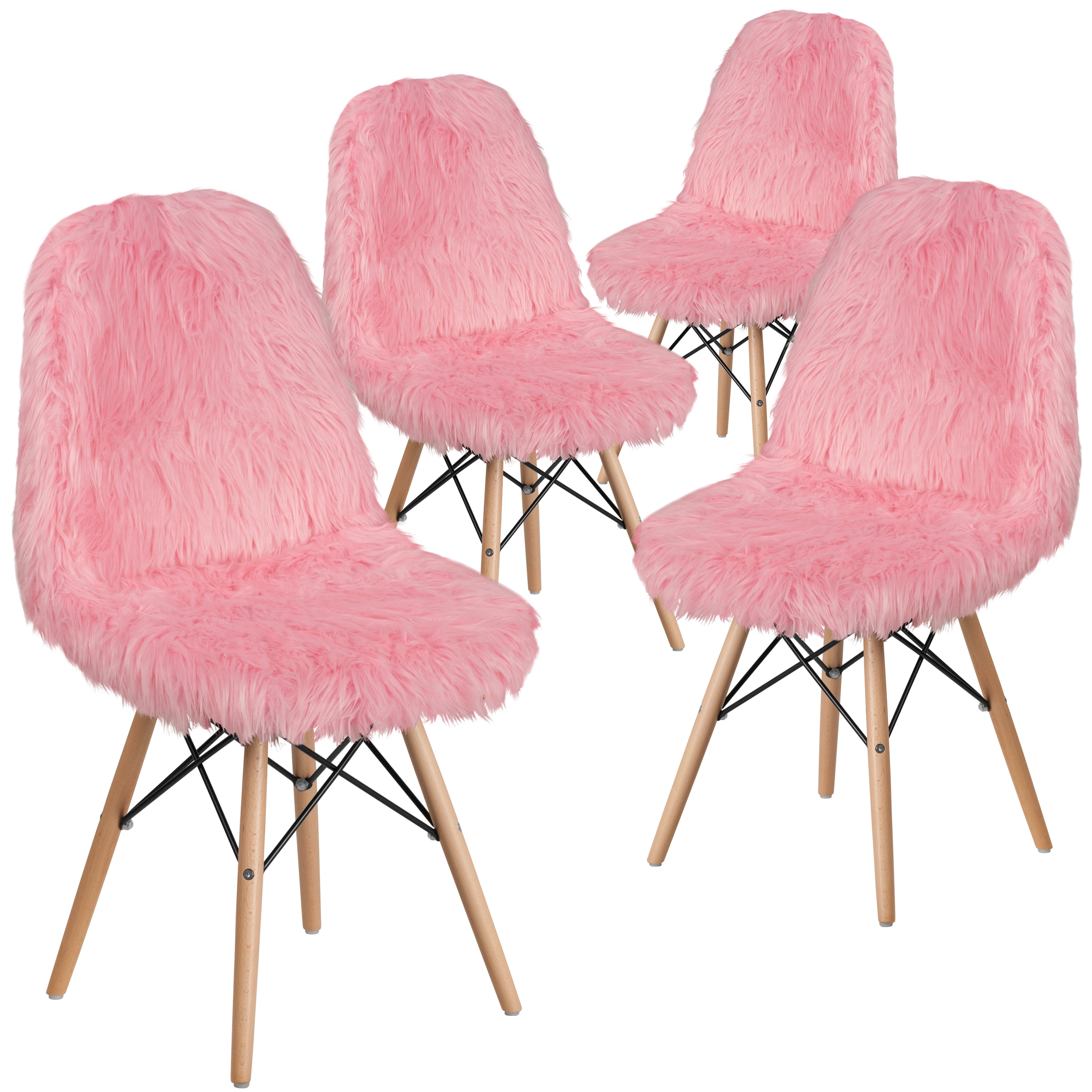 BizChair 4 Pack Shaggy Dog Light Pink Accent Chair - Walmart.com