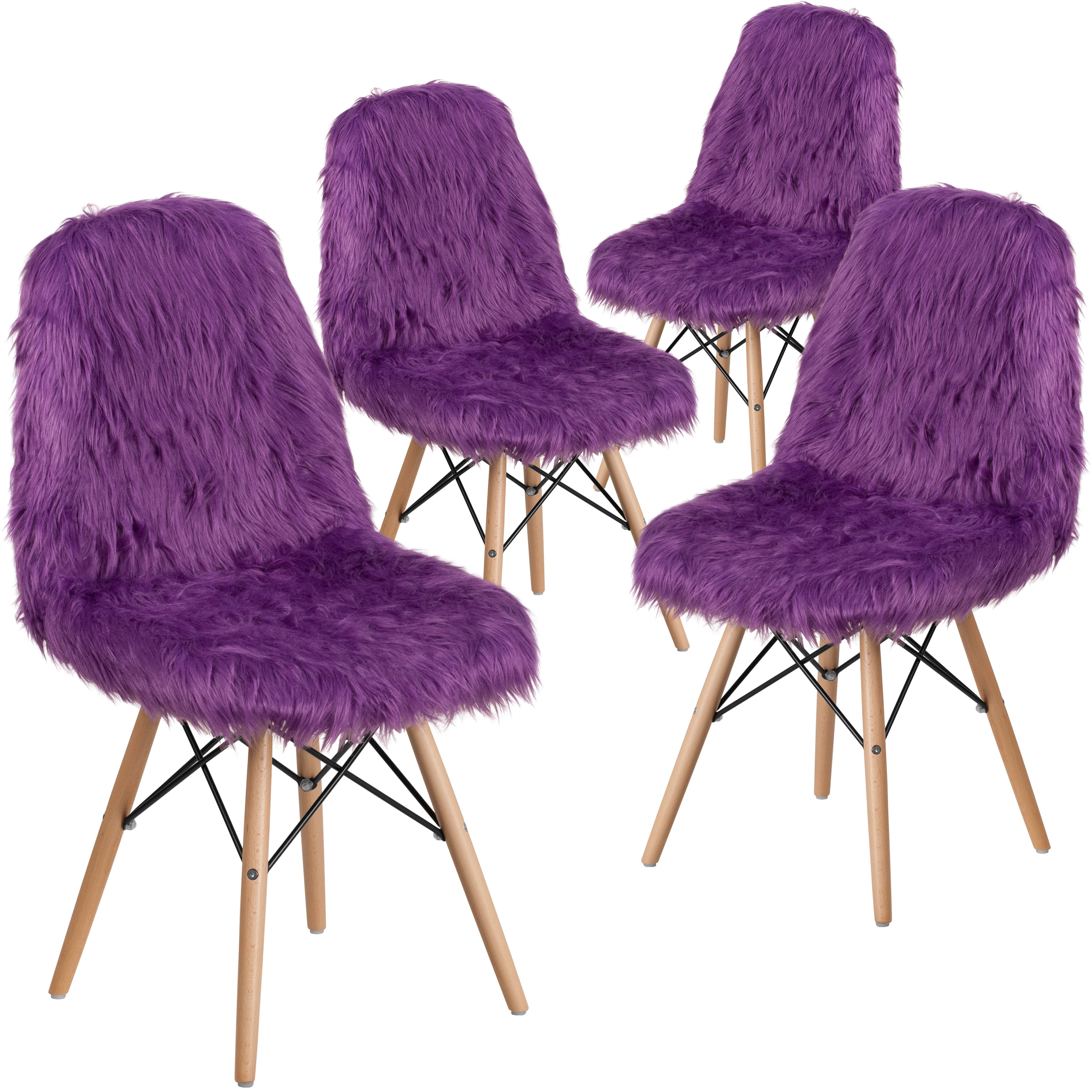 BizChair Shaggy Dog Accent Chair, Purple (Set of 4) - Walmart.com