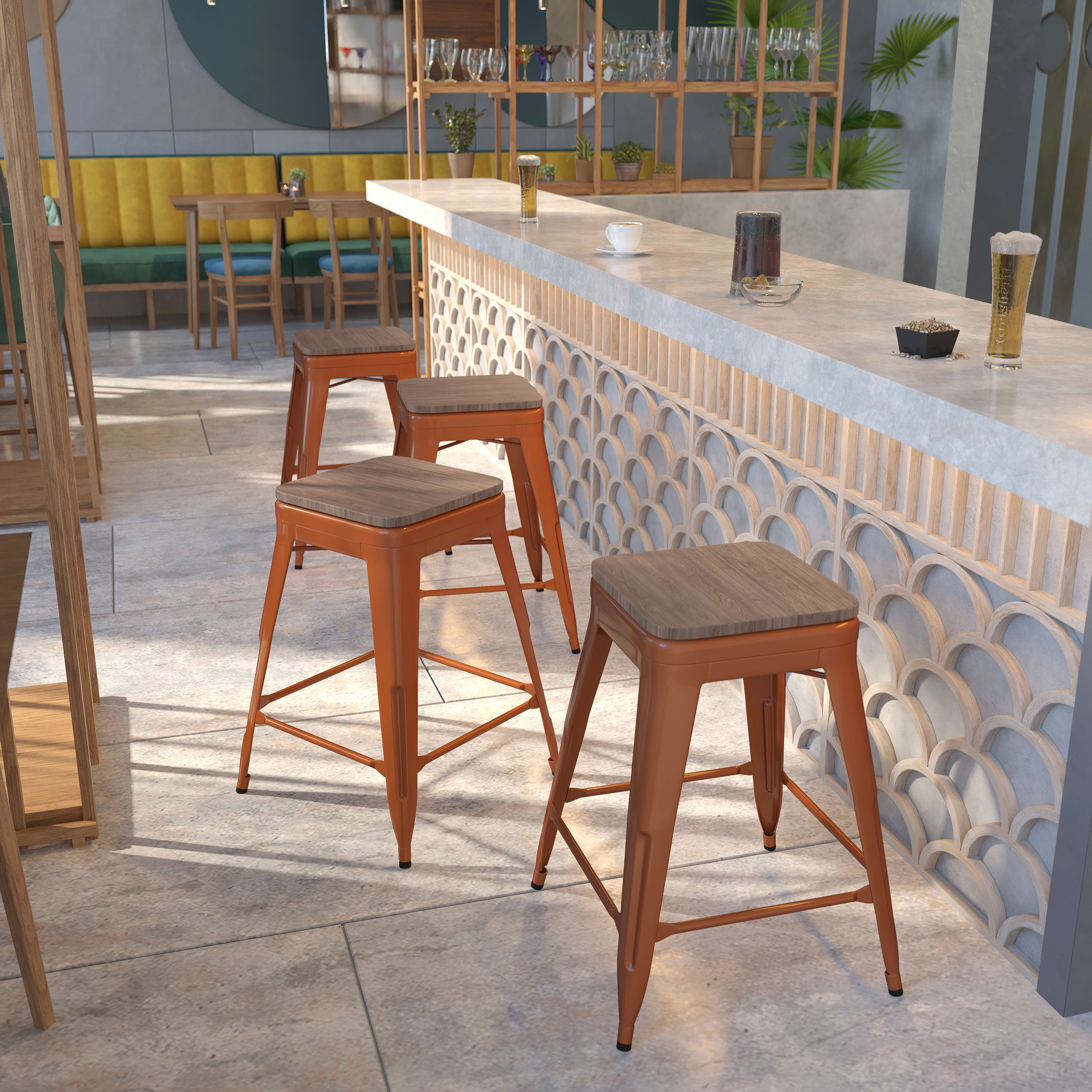 BizChair 4 Pk. 24" High Backless Copper Counter Height Stool with ...