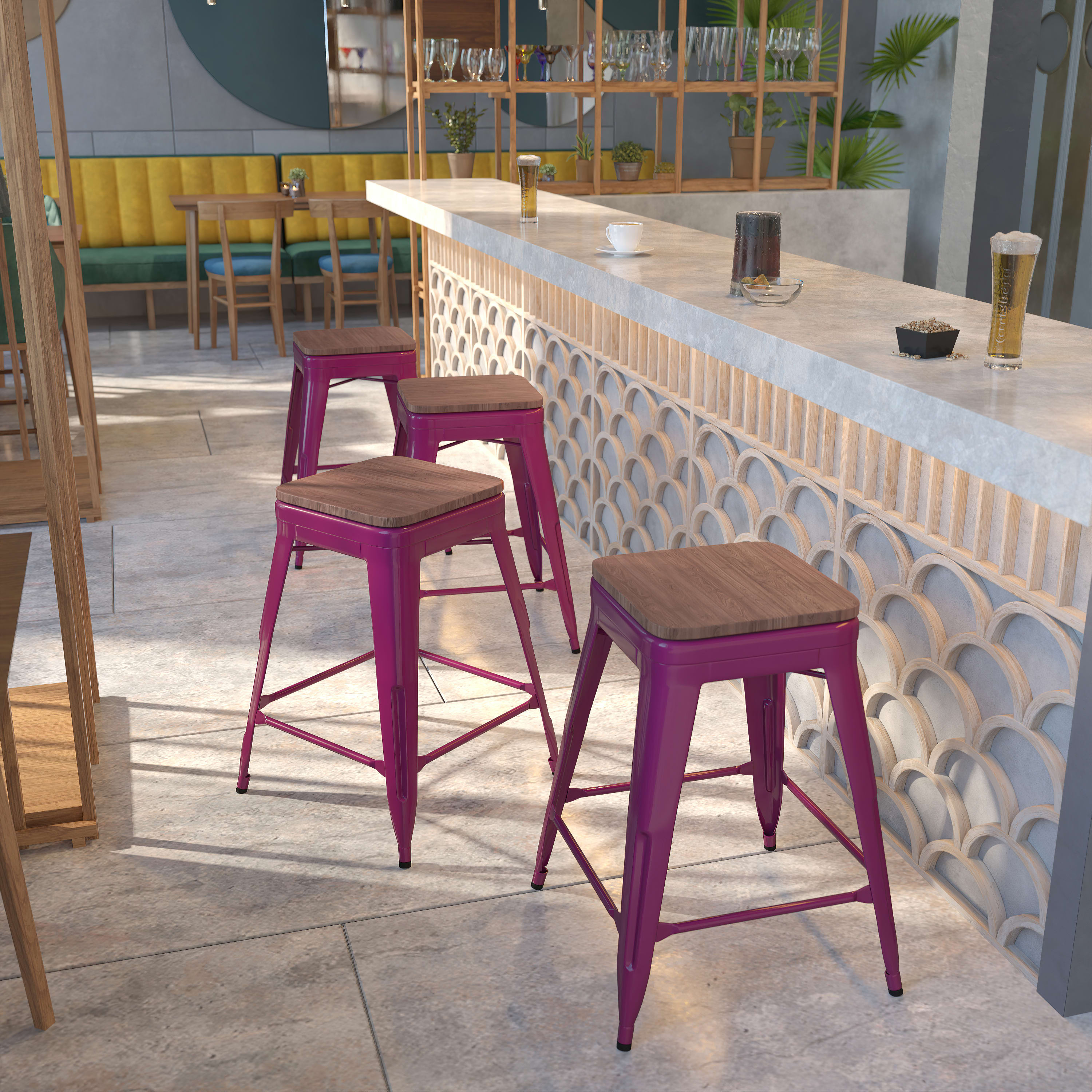 BizChair 4 Pk. 24" High Backless Purple Counter Height Stool with ...