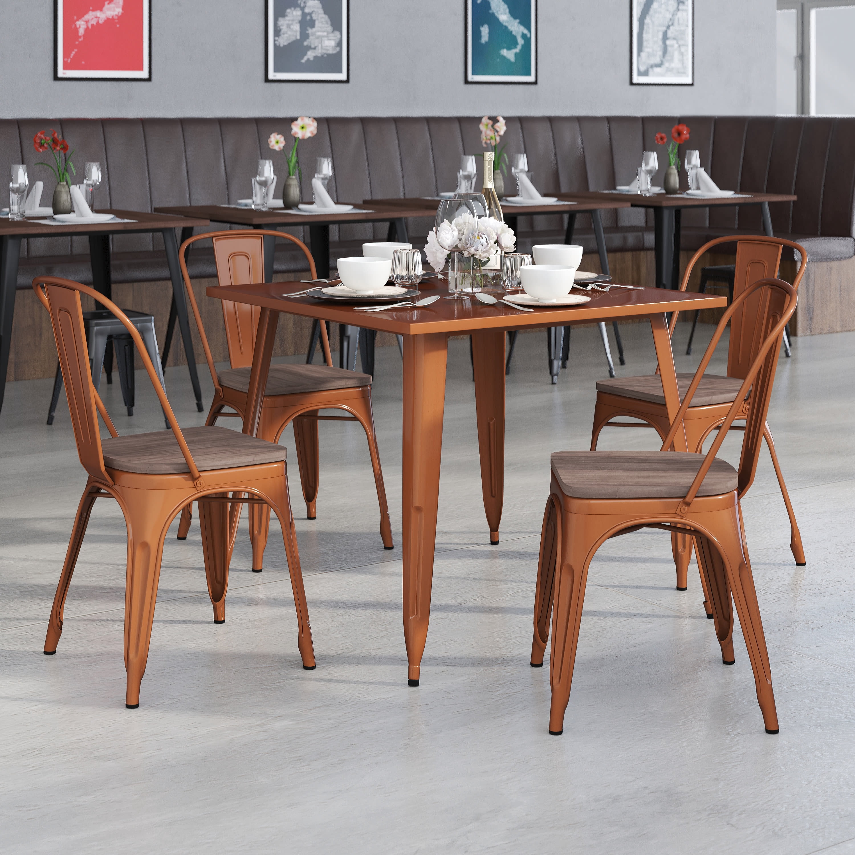 BizChair 4 Pk. Copper Metal Stackable Chair with Wood Seat - Walmart.com