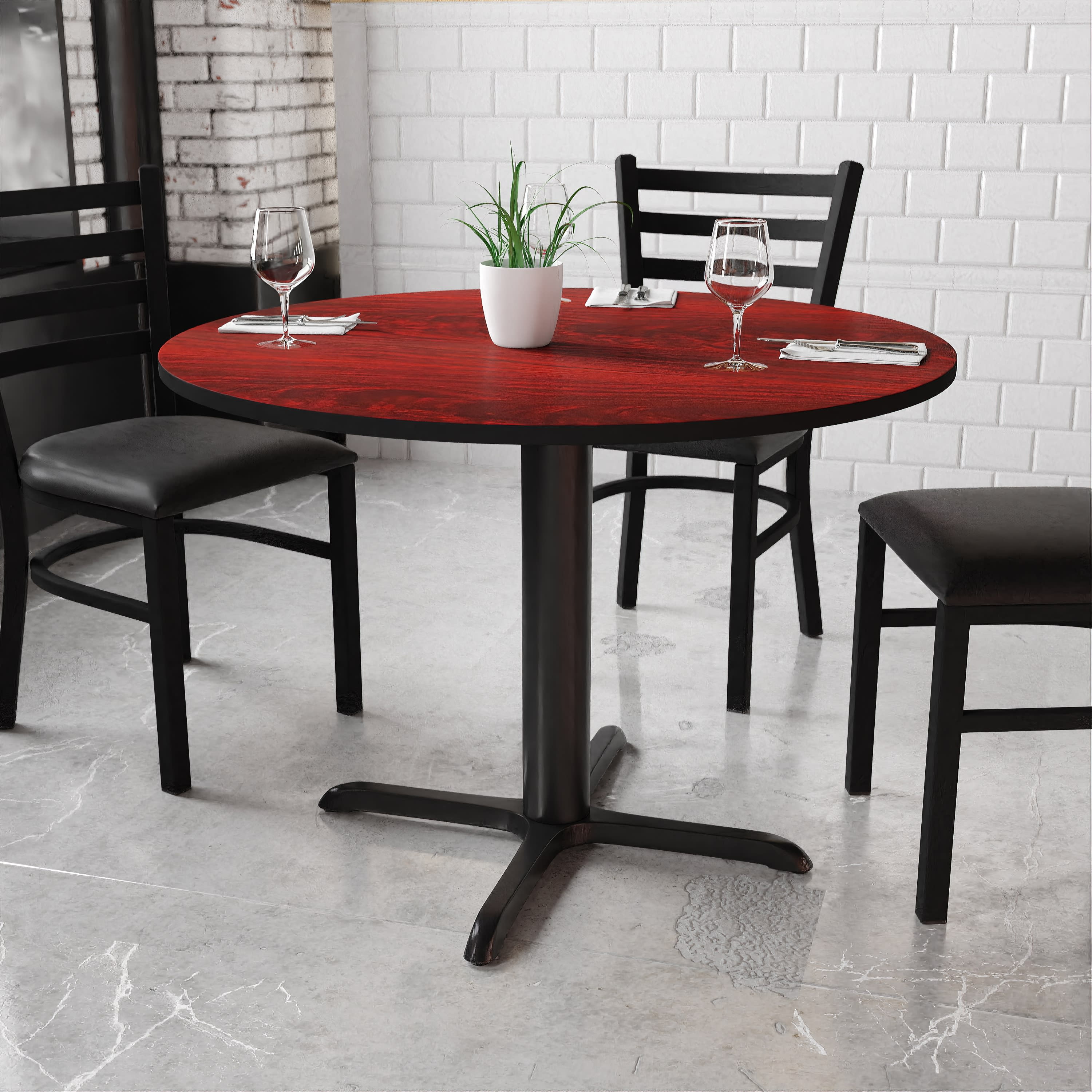 BizChair 42'' Round Mahogany Laminate Table Top with 33'' x 33'' Table ...