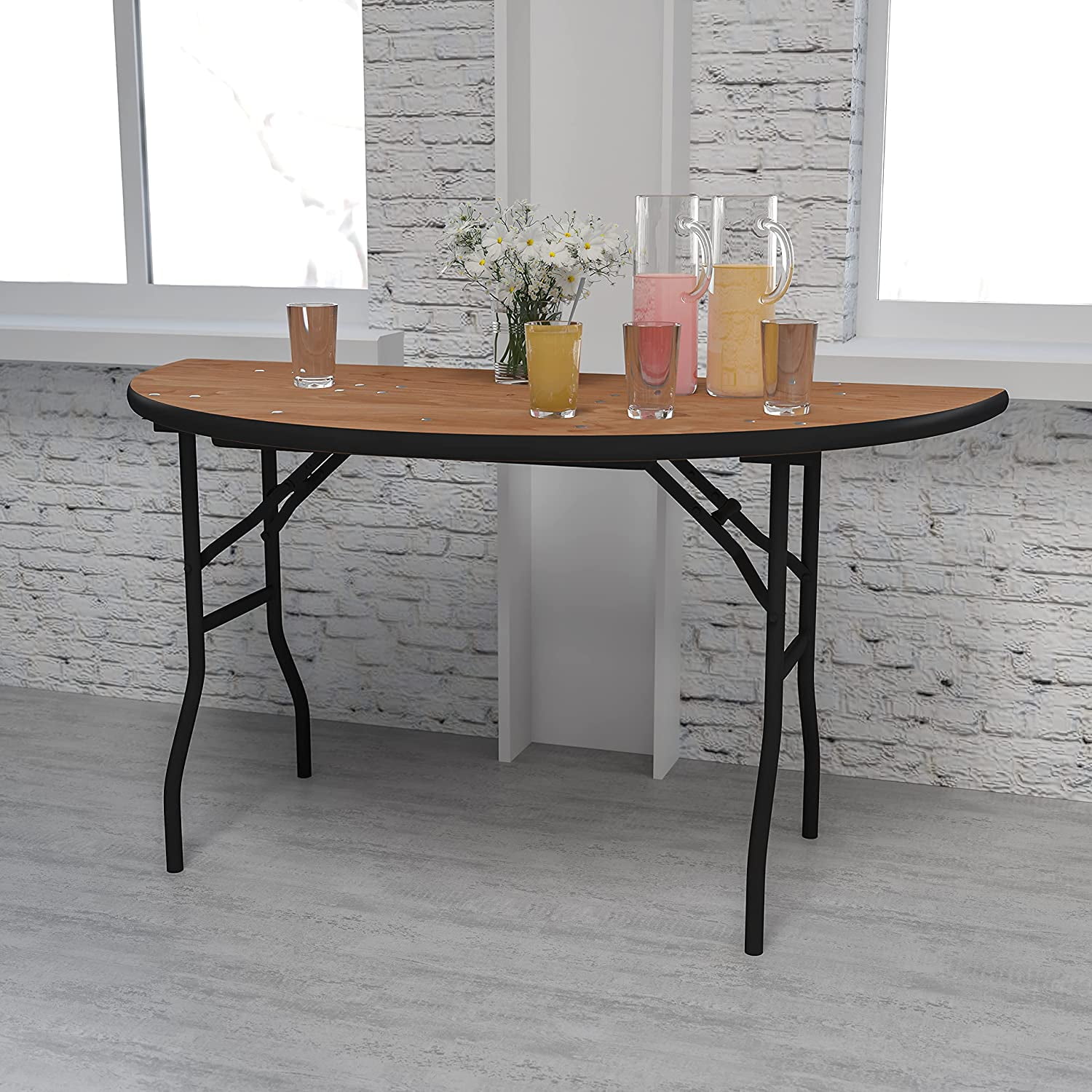 BizChair 5-Foot Half-Round Wood Folding Banquet Table - Event ...