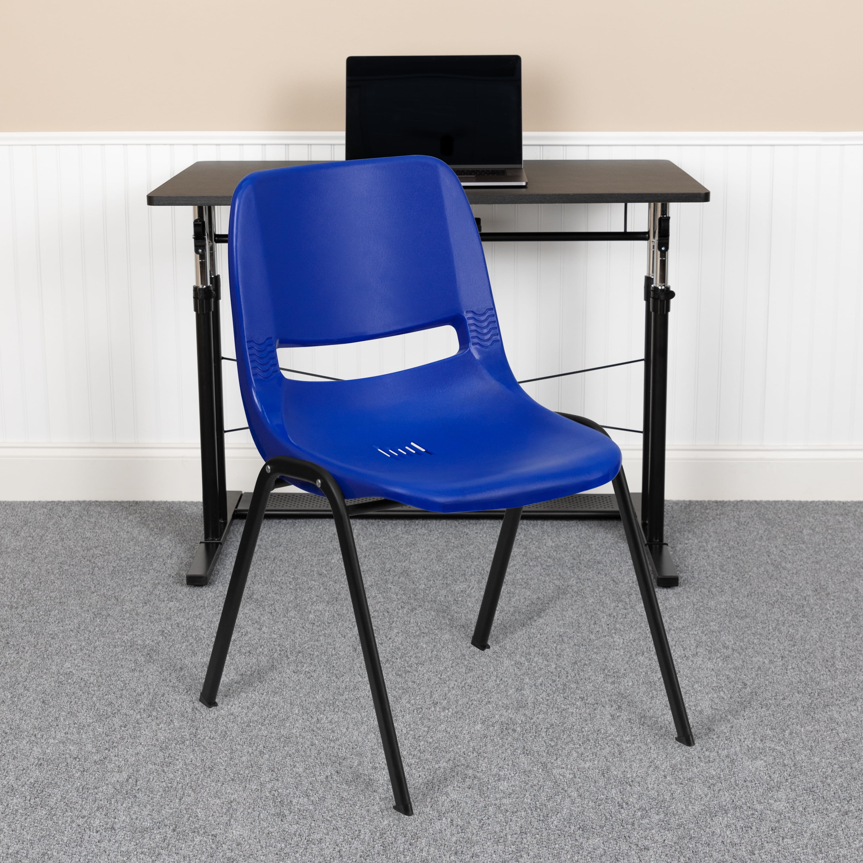 BizChair 5 Pack 880 lb. Capacity Blue Ergonomic Shell Stack Chair with ...