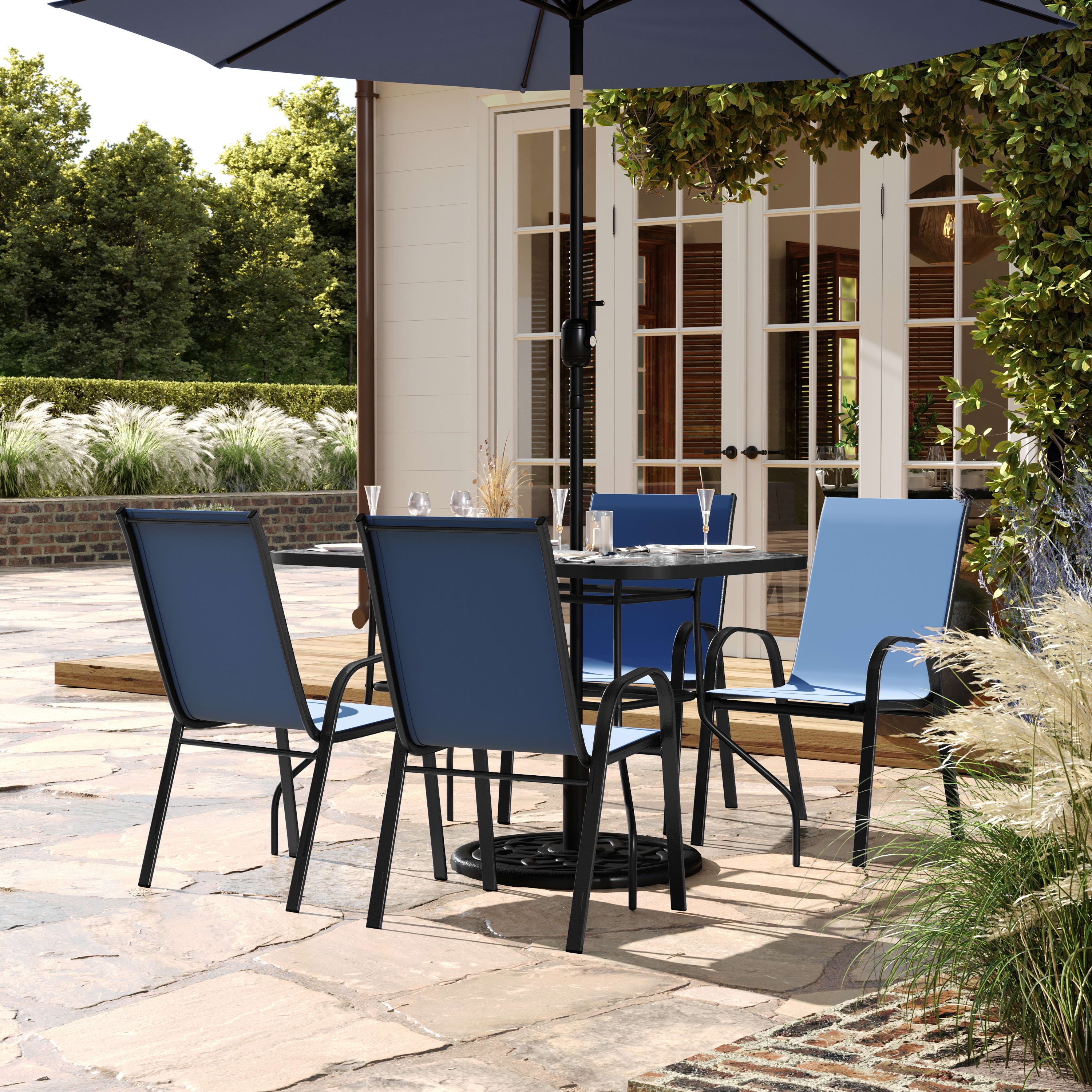 BizChair 5 Piece Commercial Grade Patio Dining Set with Tempered Glass ...