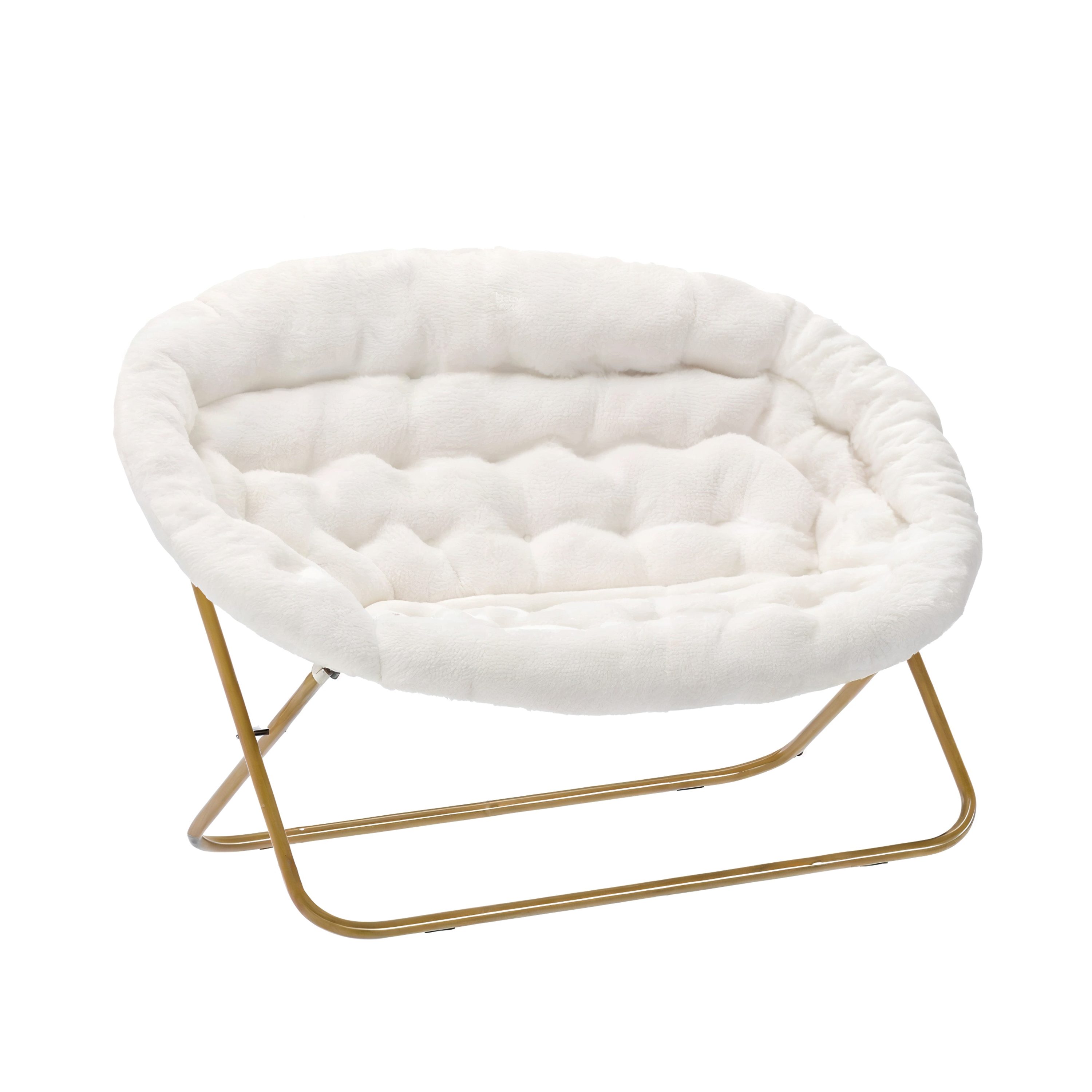 BizChair 56" Portable Folding Double Saucer Chair in Ivory Faux ...