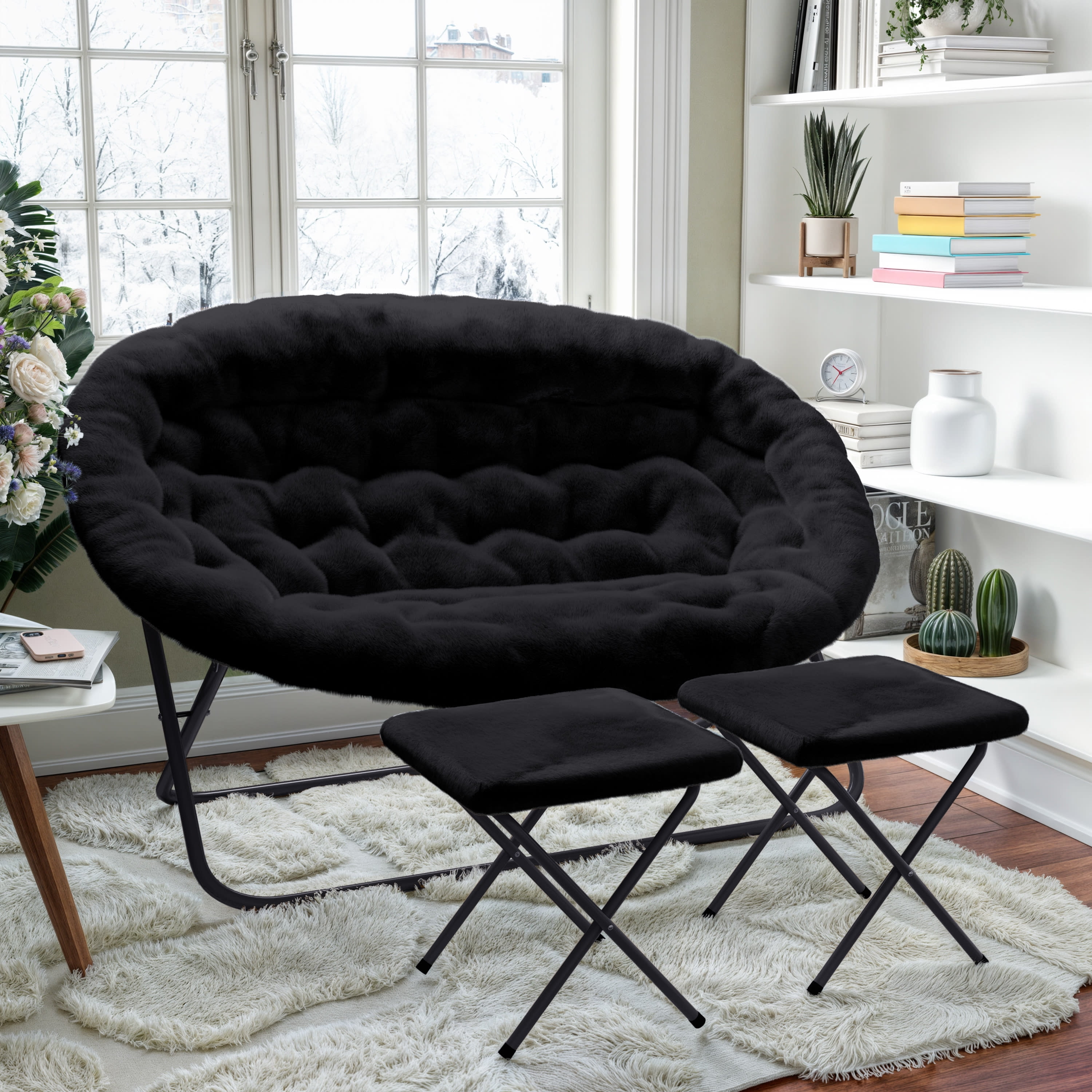 BizChair 56" Portable Folding Double Saucer Chair with 2 Folding ...