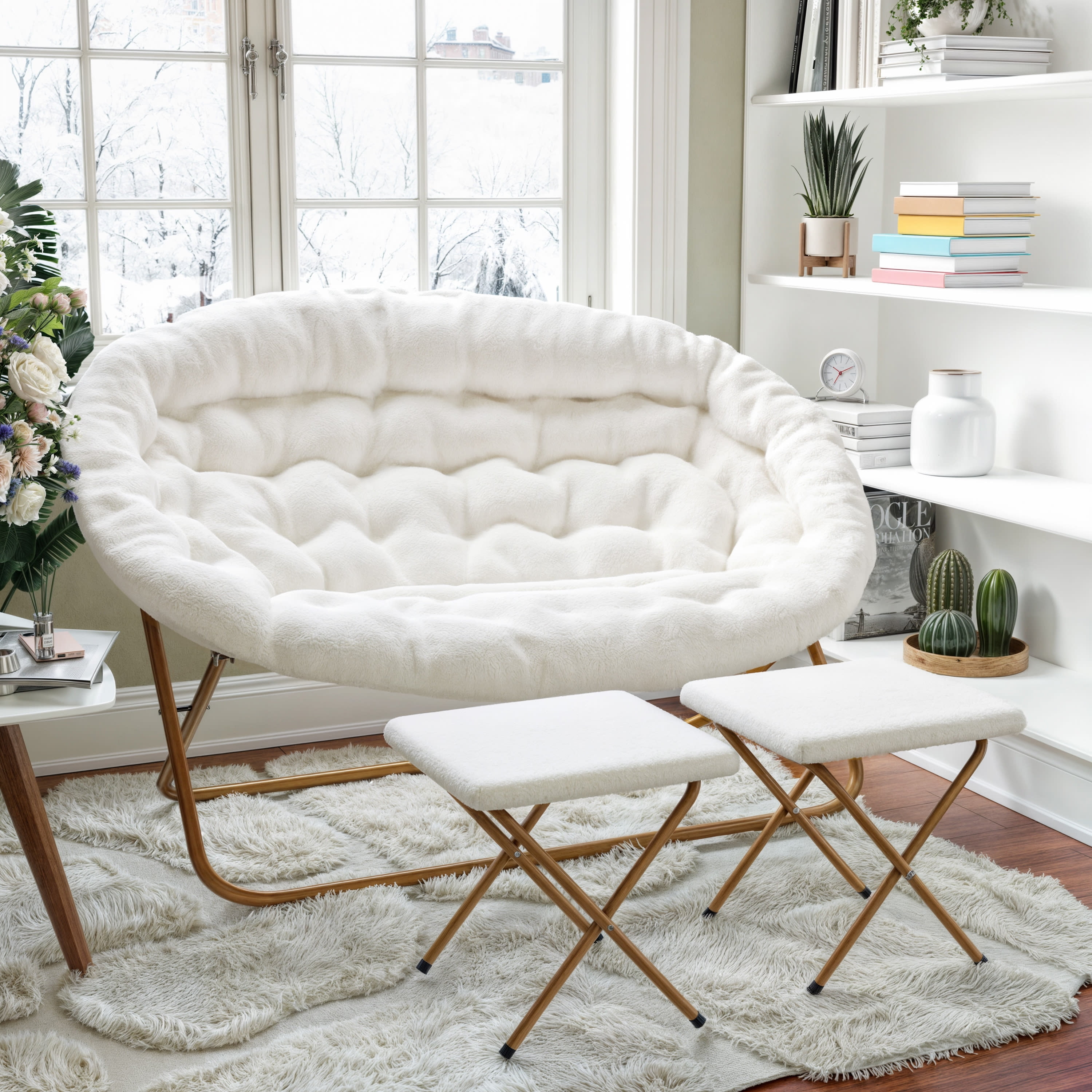 BizChair 56" Portable Folding Double Saucer Chair with 2 Folding ...