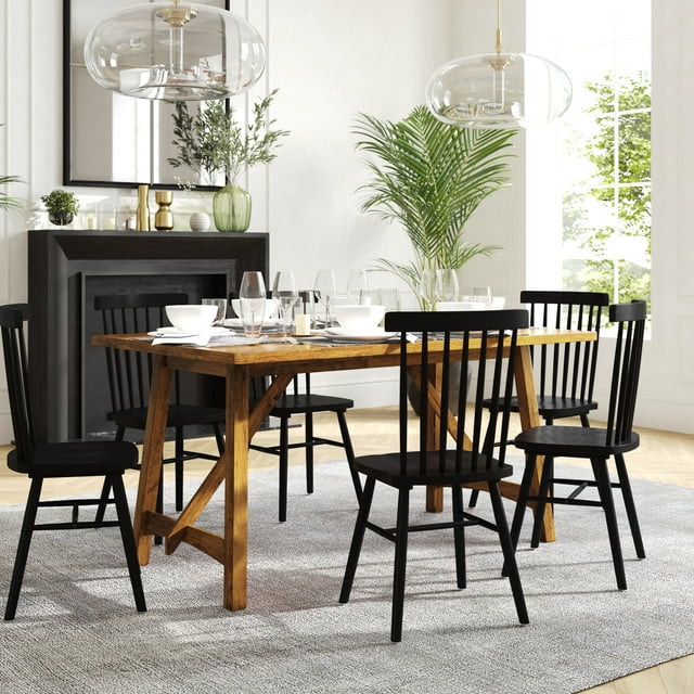 BizChair 60" Solid Wood Trestle Base Dining Table, Farmhouse Style ...