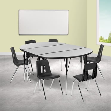 BizChair Mobile 86" Oval Wave Flexible Laminate Activity Table Set with ...