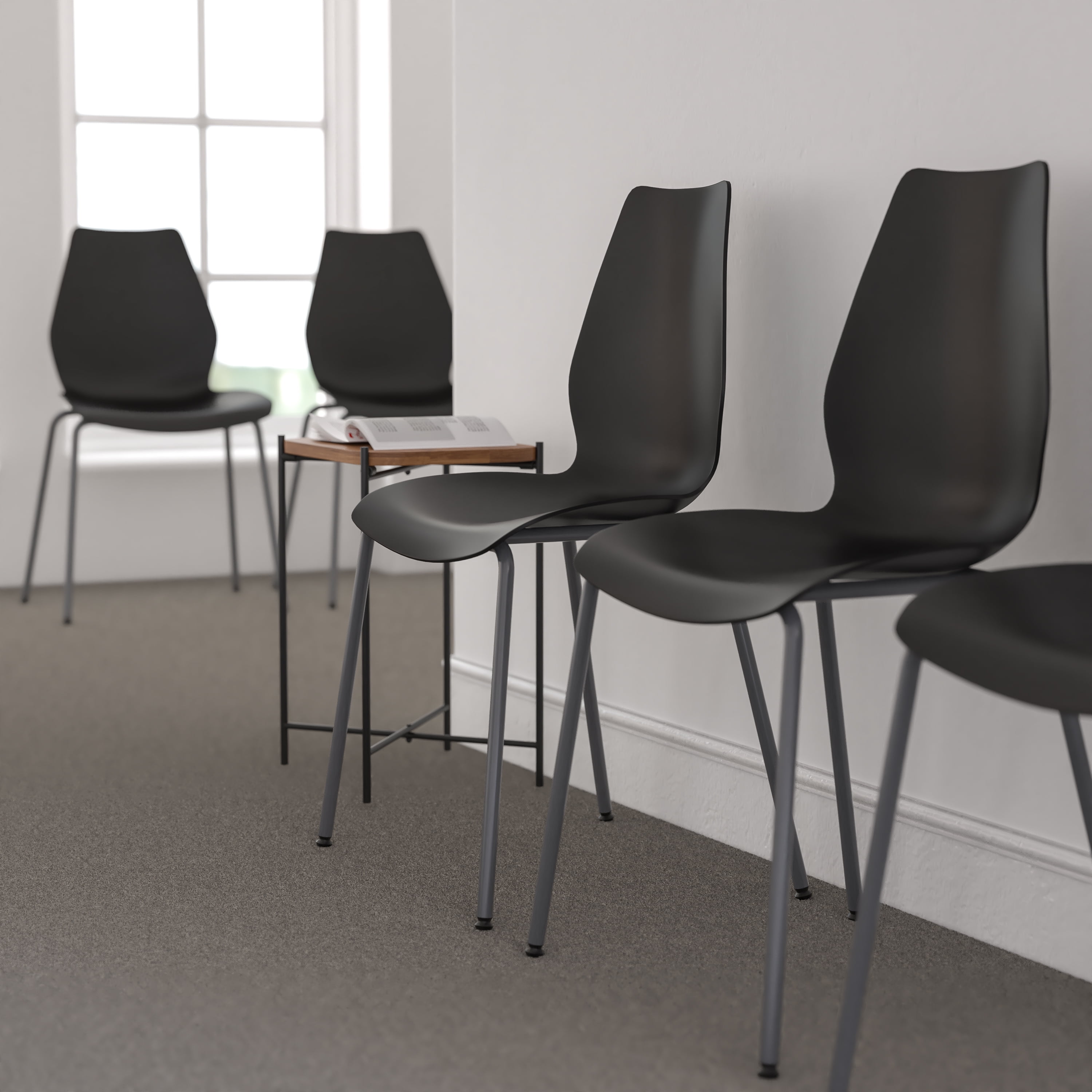 BizChair 770 lb. Capacity Black Stack Chair with Lumbar Support and ...