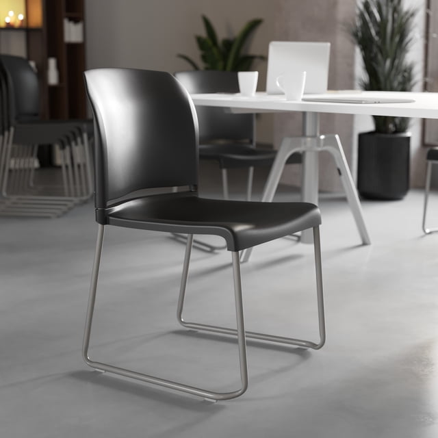 BizChair 880 lb. Capacity Black Full Back Contoured Stack Chair with ...