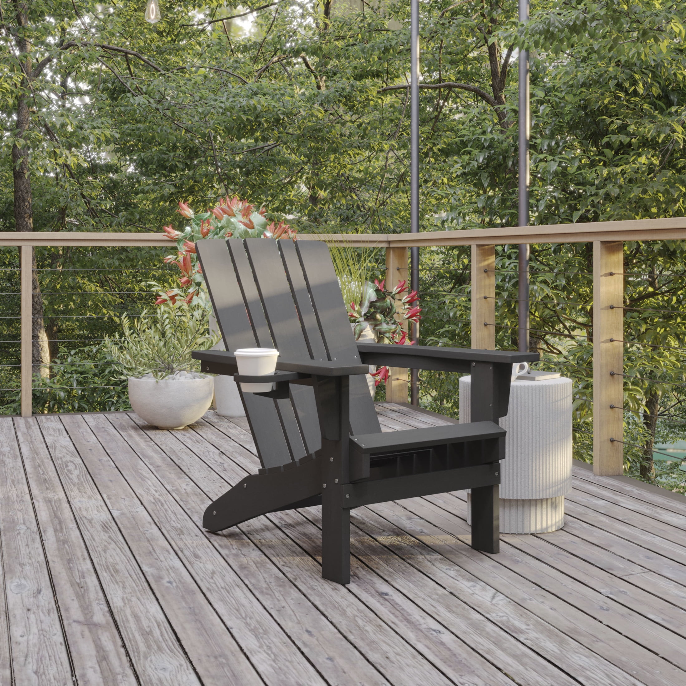 BizChair Adirondack Chair with Cup Holder, Weather Resistant HDPE ...