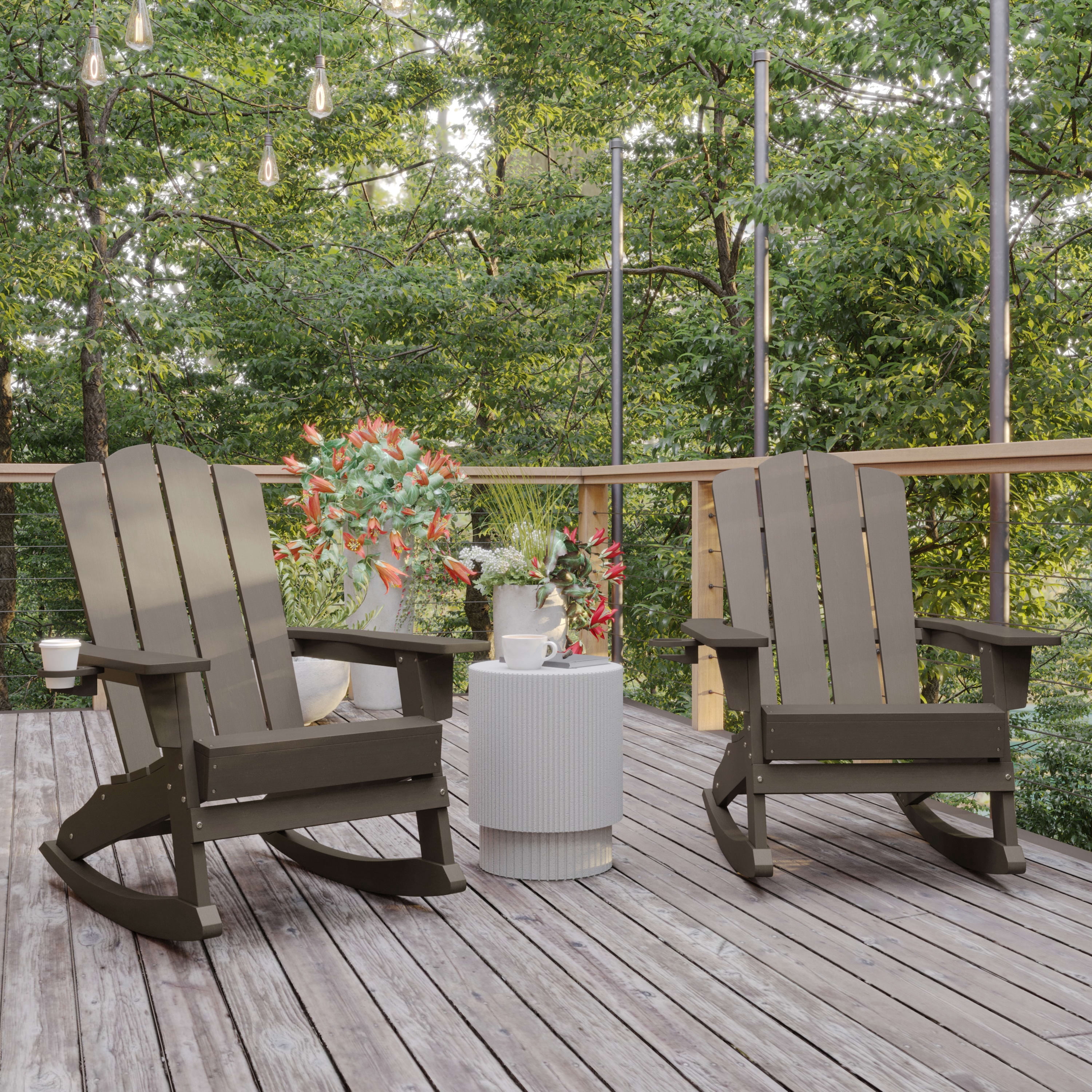 BizChair Adirondack Rocking Chair with Cup Holder, Weather Resistant ...
