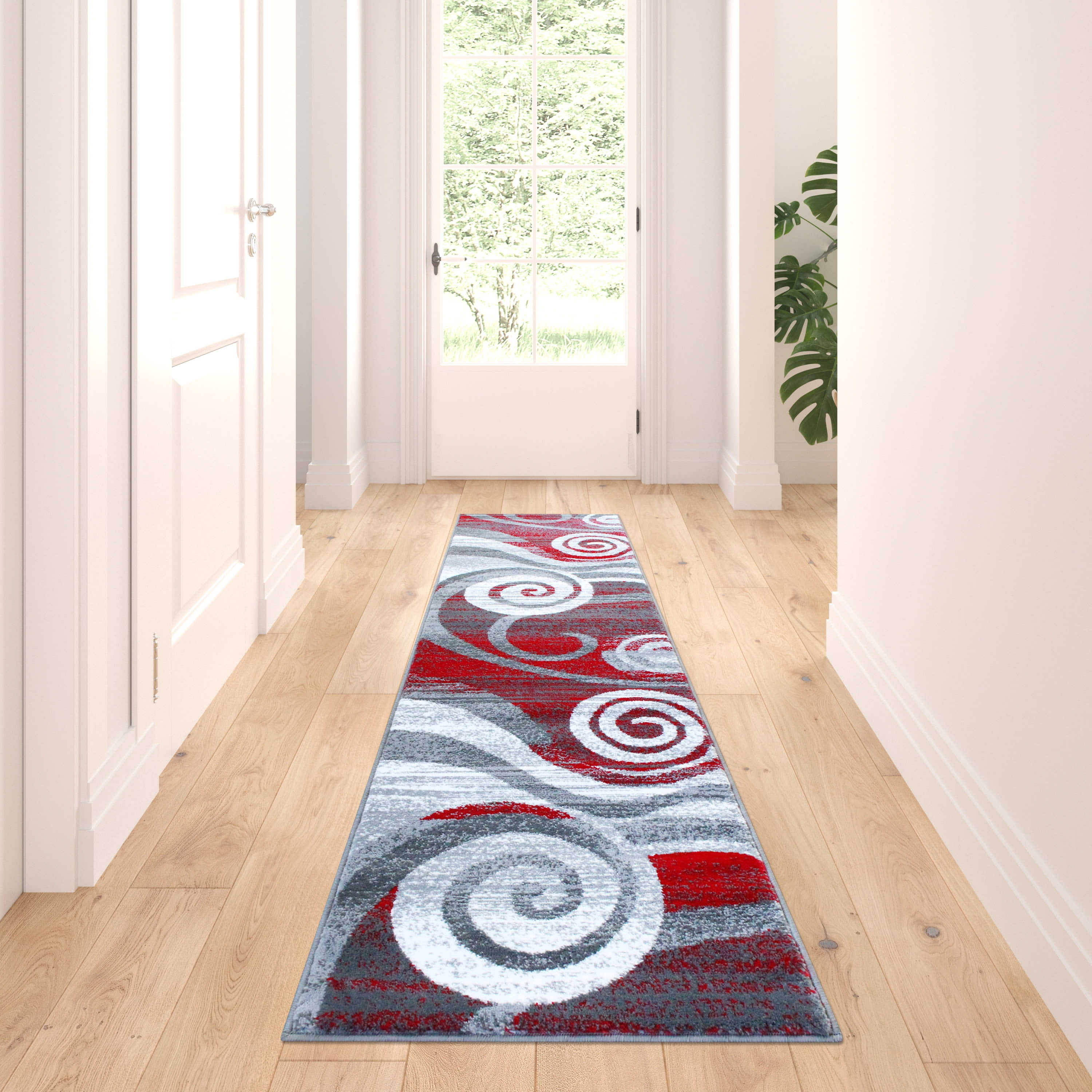 BizChair Area Rug Modern Contemporary Design 1103 Red Grey White (2 ...