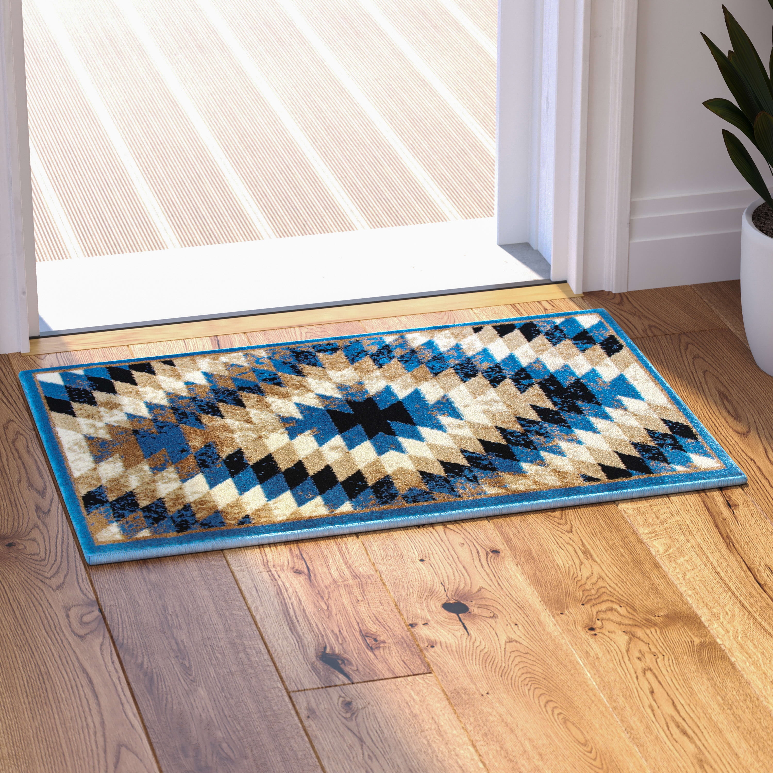 BizChair Area Rug Southwest Native Distressed Design 1106 Blue Black ...