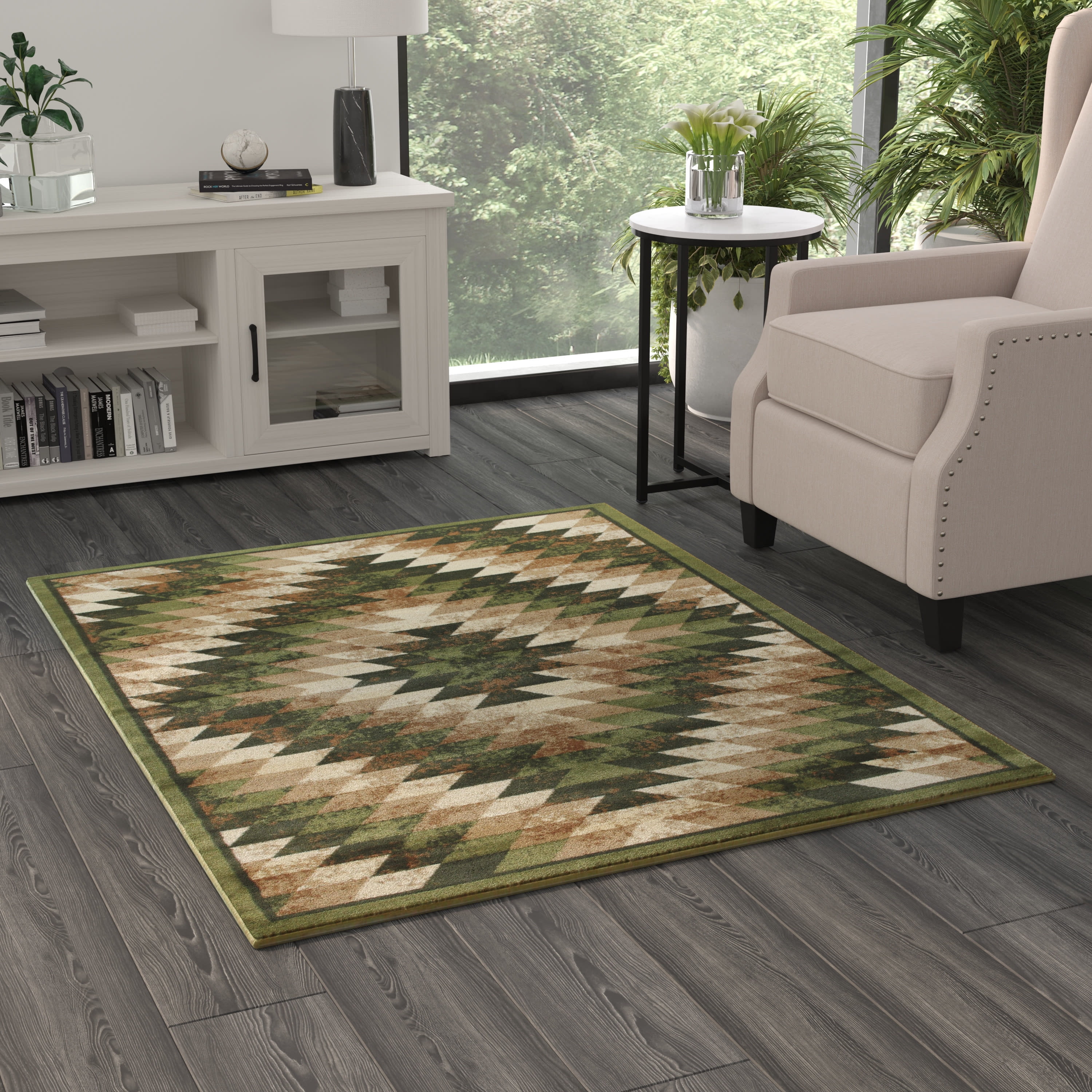 BizChair Area Rug Southwest Native Distressed Design 1106 Green Brown ...
