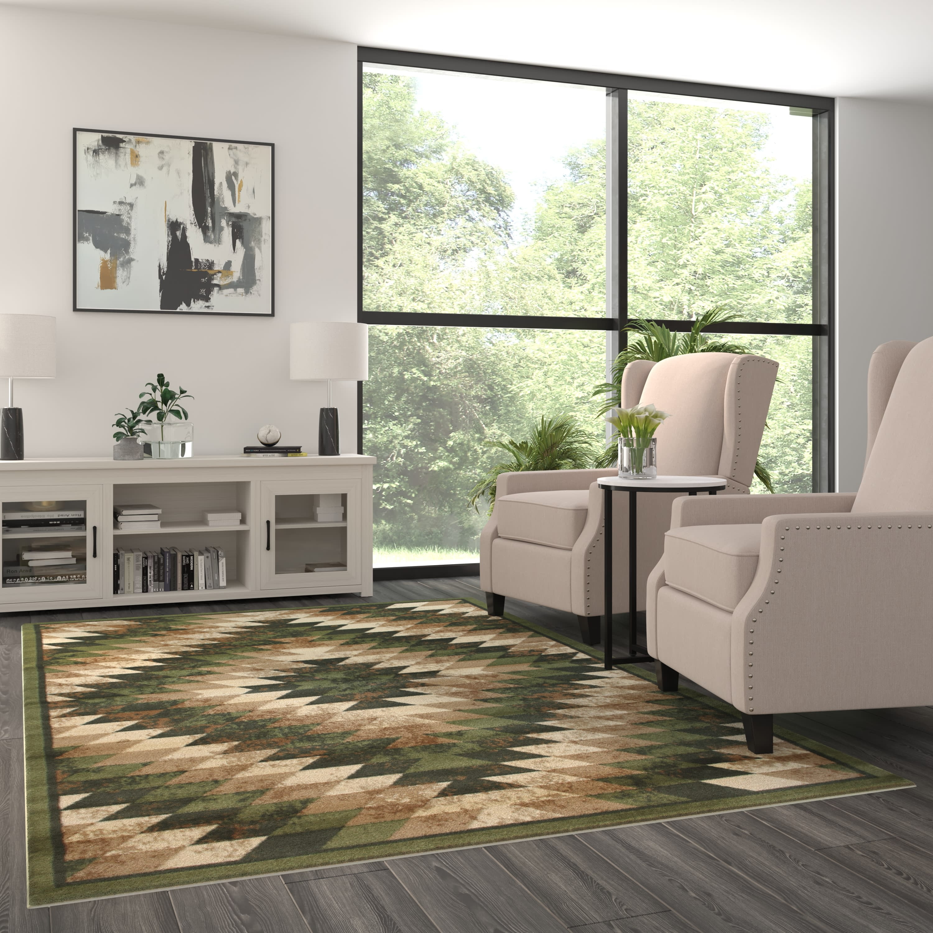 BizChair Area Rug Southwest Native Distressed Design 1106 Green Brown ...