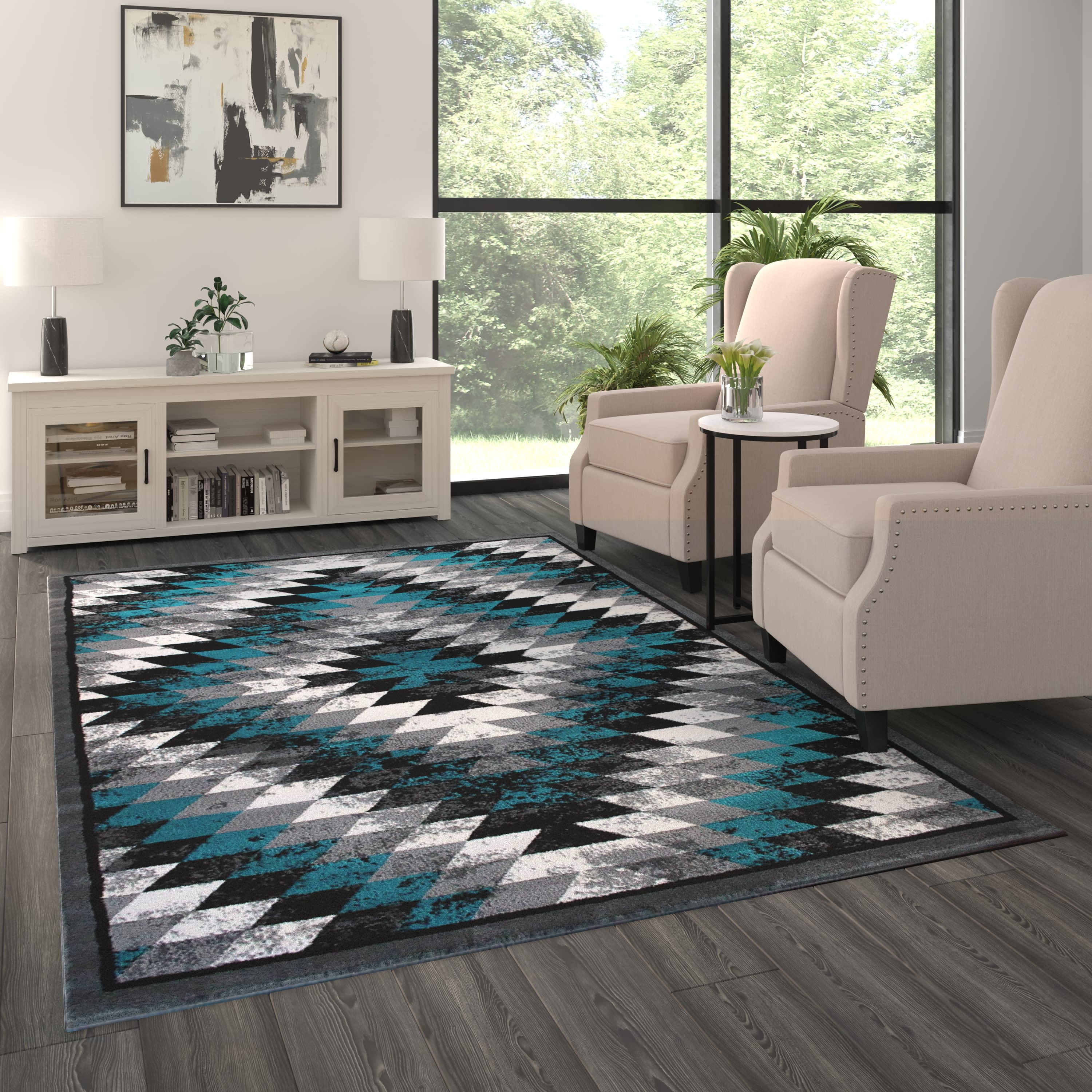 BizChair Area Rug Southwest Native Distressed Design 1106 Turquoise ...