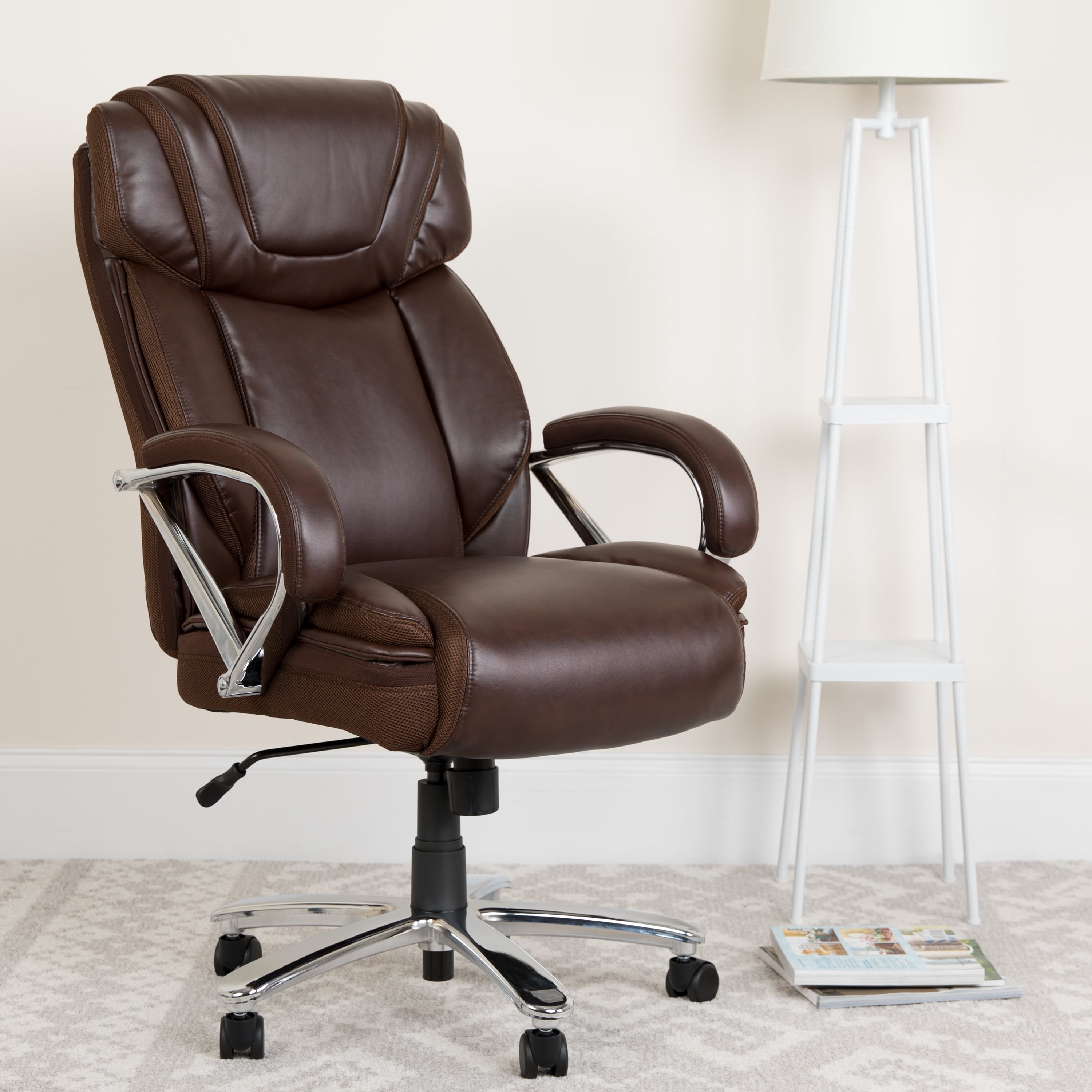 BizChair Big & Tall 500 lb Rated Brown Leather Ergonomic Swivel Office ...