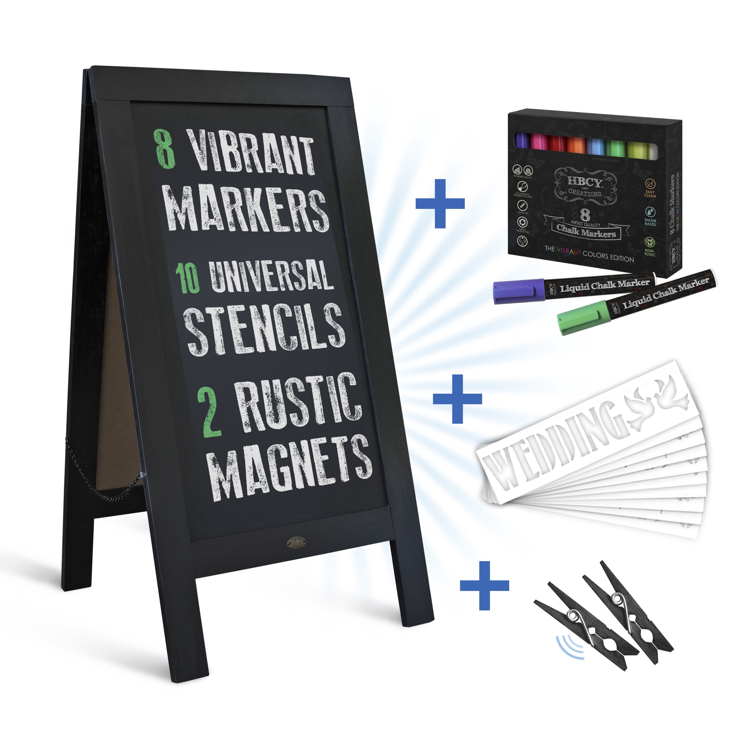 BizChair Black A-Frame Chalkboard Deluxe Set / 8 Chalk Markers + 10 ...