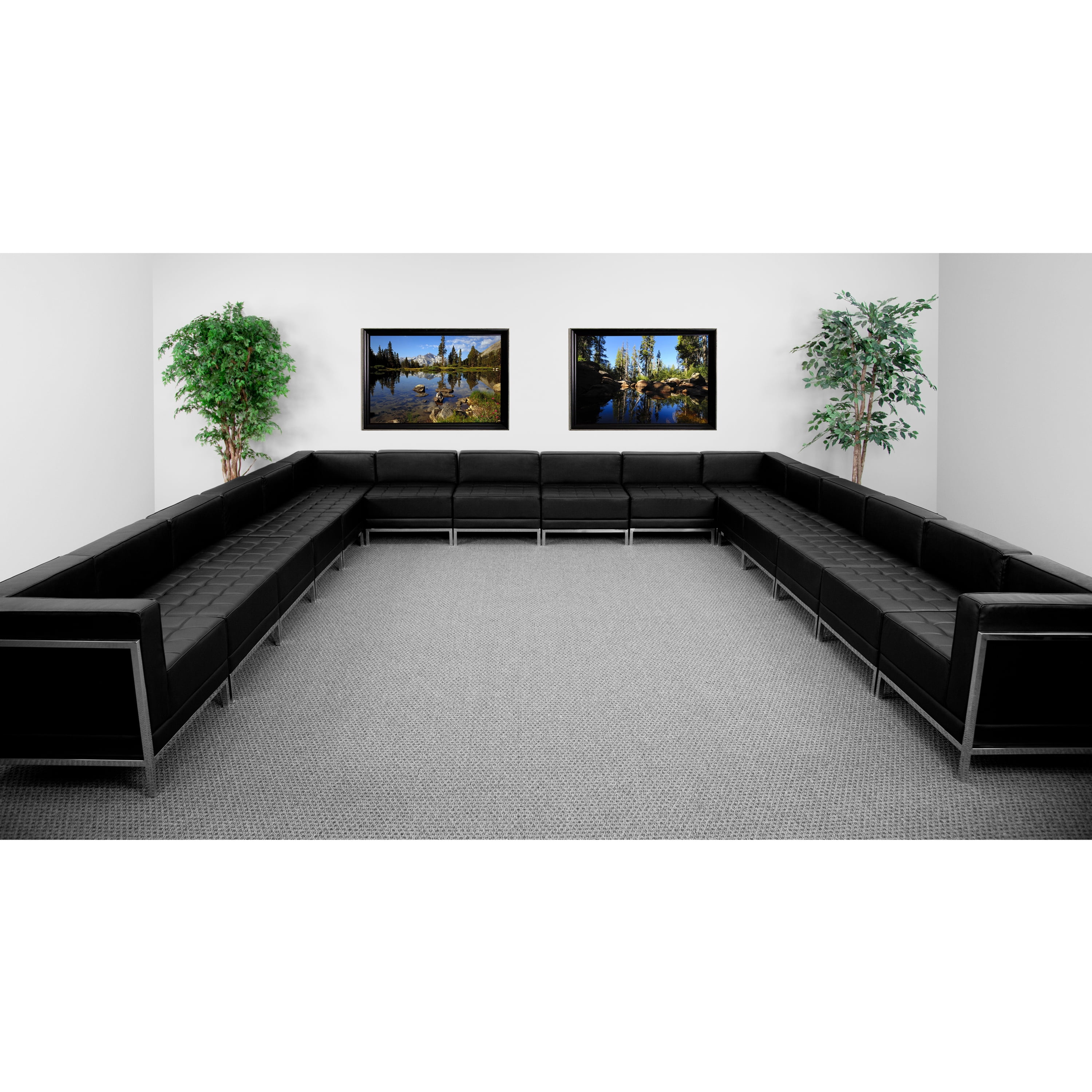 BizChair Black LeatherSoft U-Shape Sectional Configuration, 16 Pieces ...