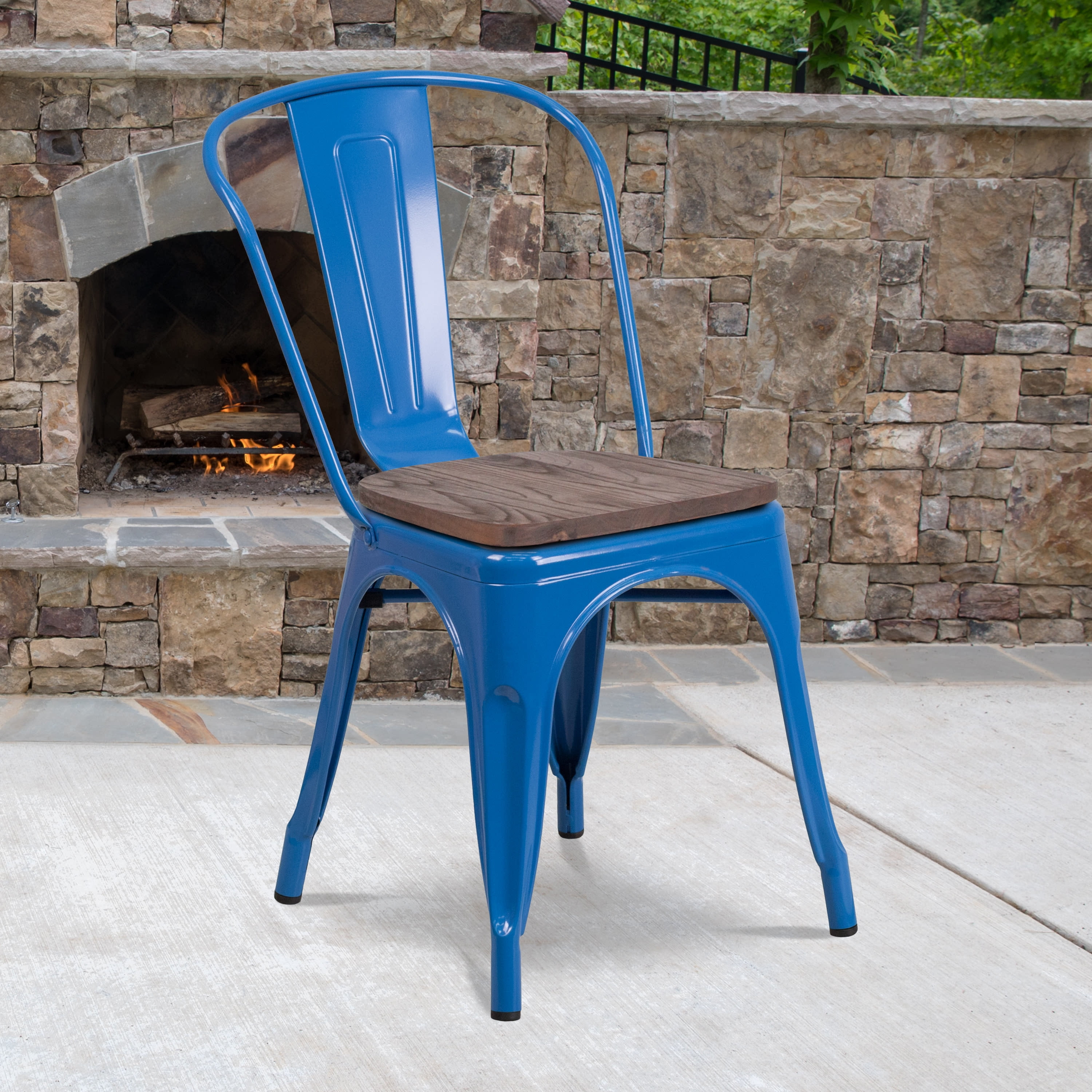 BizChair Blue Metal Stackable Chair with Wood Seat - Walmart.com