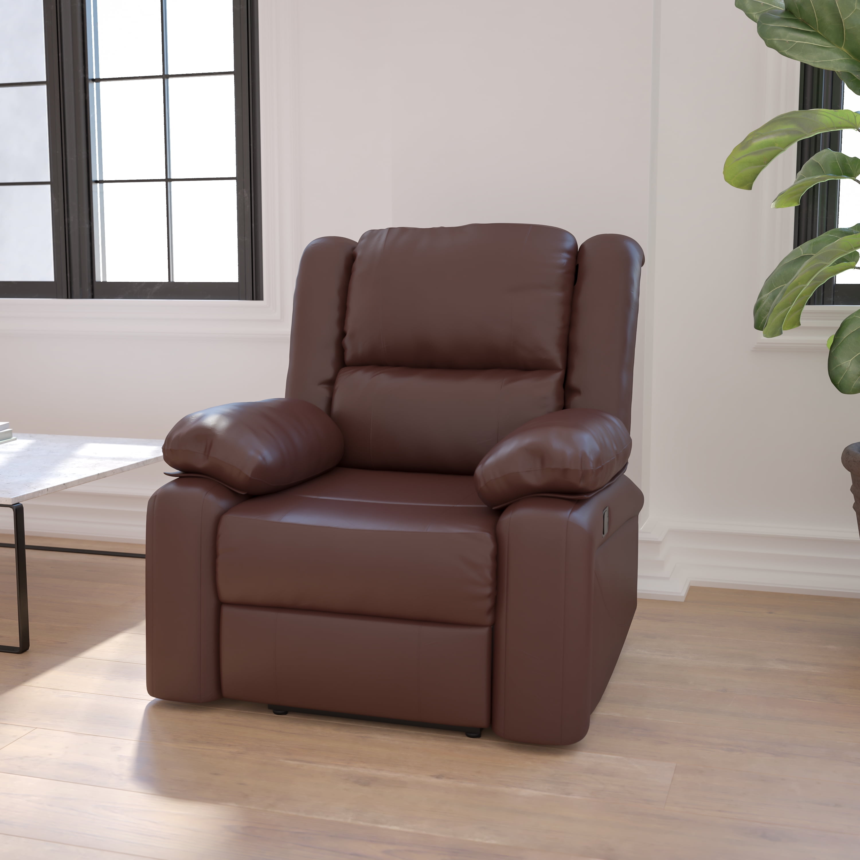 BizChair Soft Leather Recliner with Plush Arms & Pillow Back Cushion ...