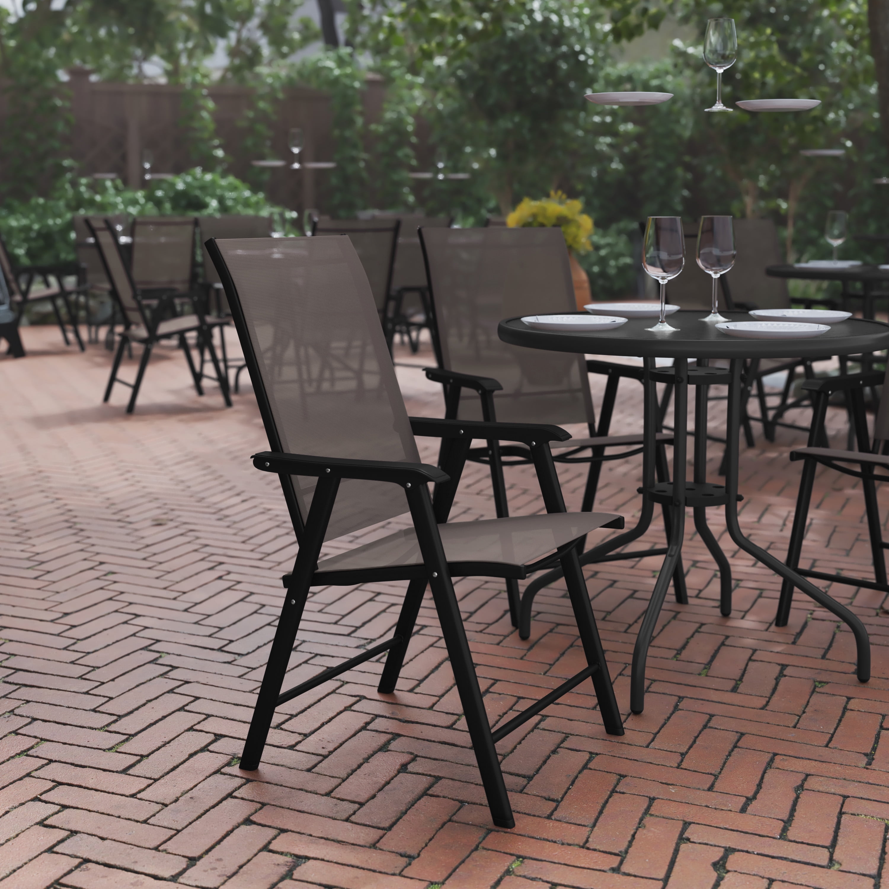 BizChair Brown Outdoor Folding Patio Sling Chair - Walmart.com