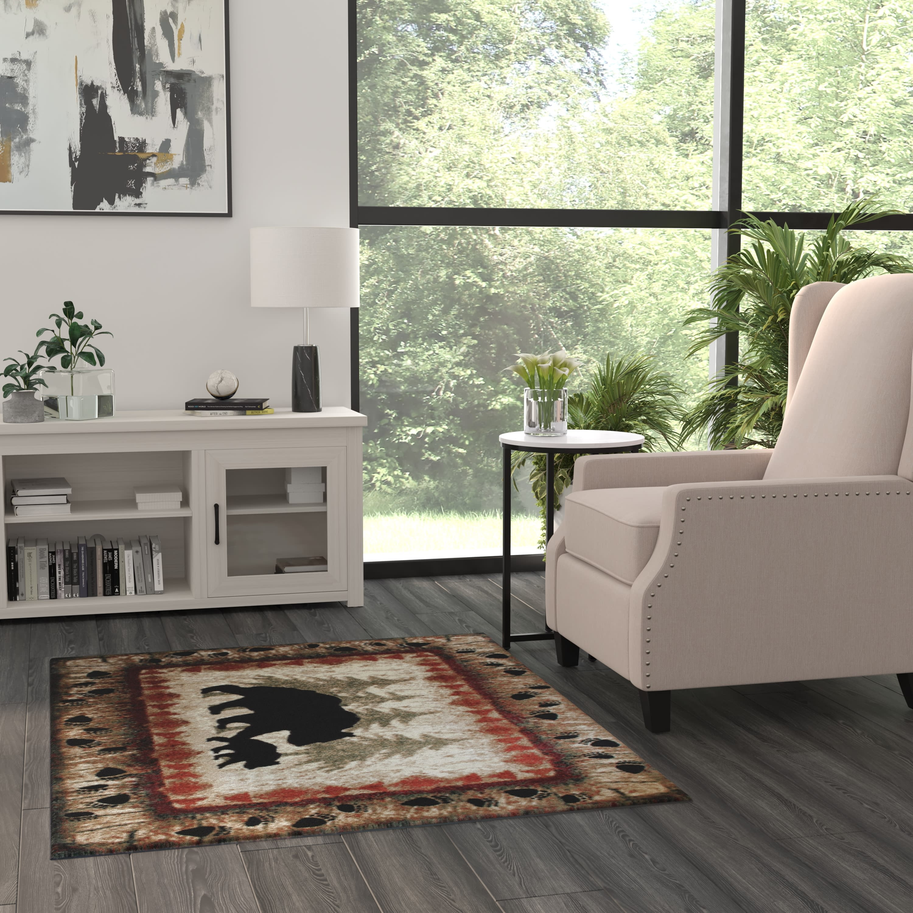 BizChair Cabin Lodge Area Rug Bear and Cub scene (4 Feet X 5 Feet ...