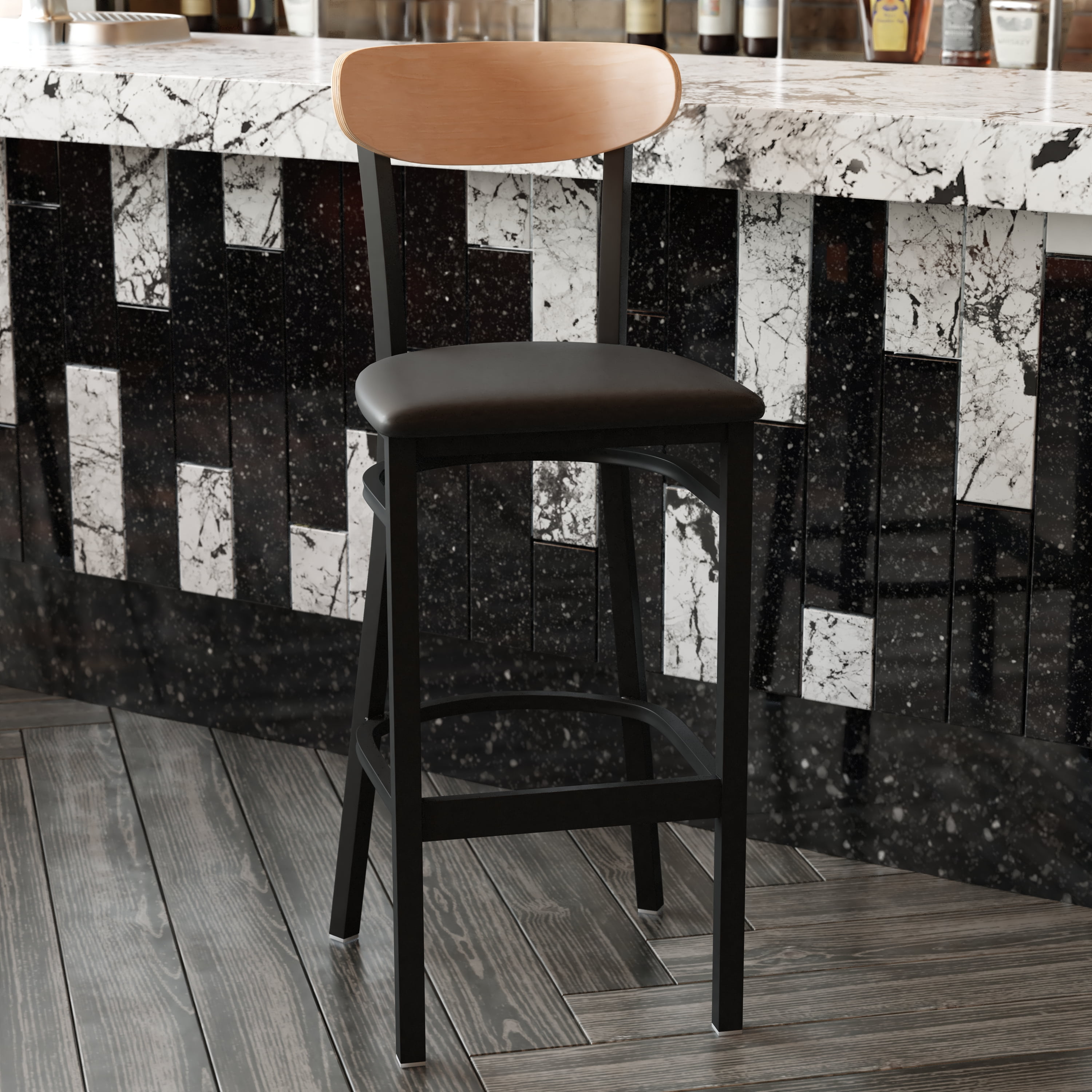 BizChair Commercial Barstool with 500 LB. Capacity Black Steel Frame ...