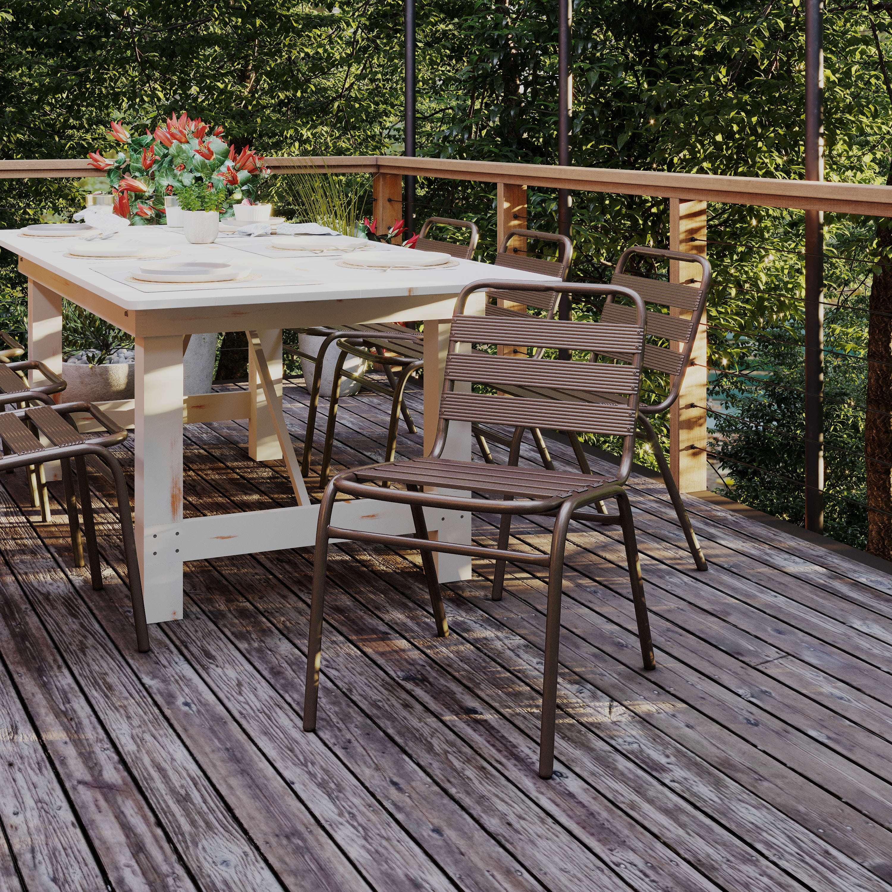 BizChair Commercial Bronze Metal Indoor-Outdoor Restaurant Stack Chair ...