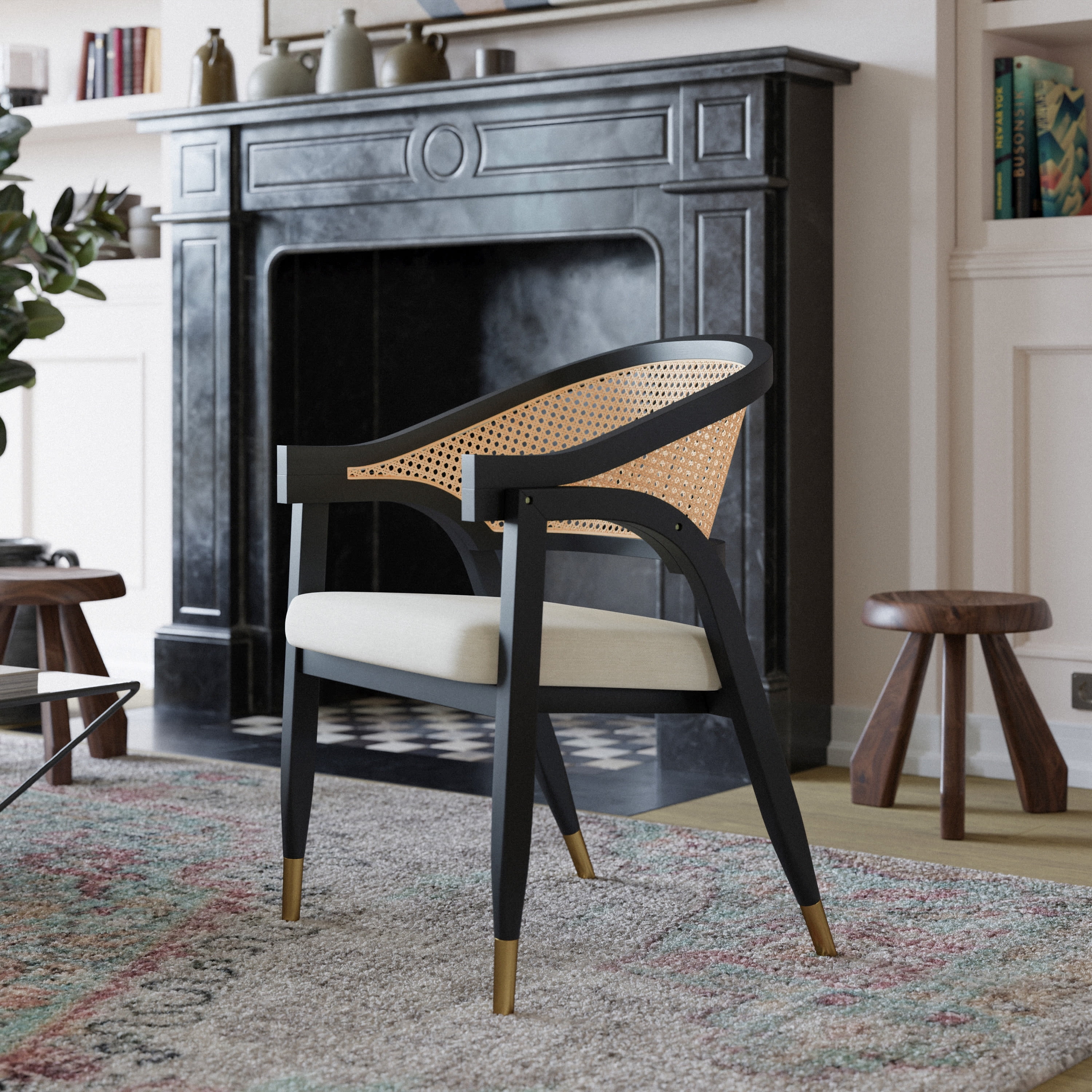 BizChair Commercial Cane Rattan Dining and Accent Chair with Solid Wood ...