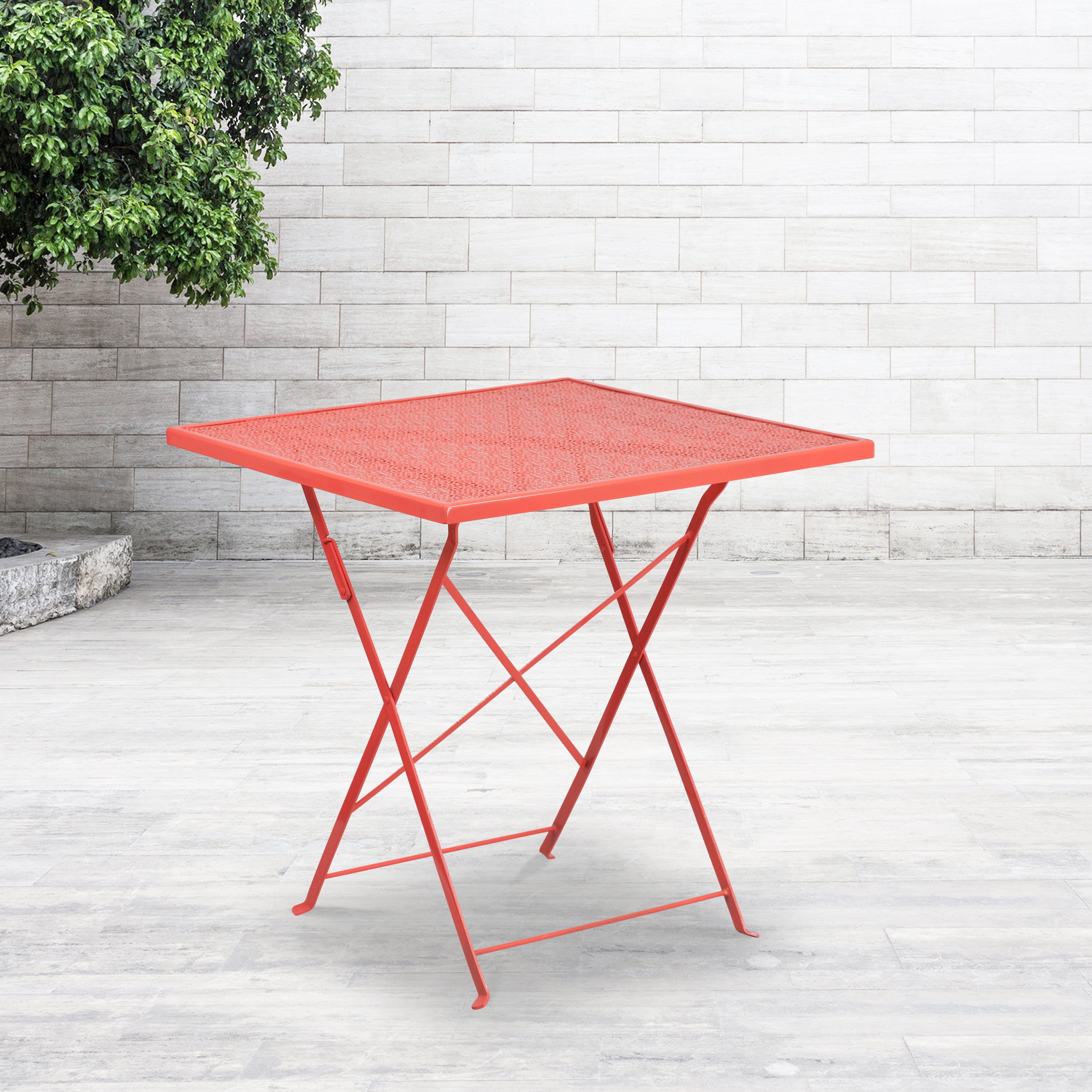 BizChair Commercial Grade 28" Square Coral Indoor-Outdoor Steel Folding ...