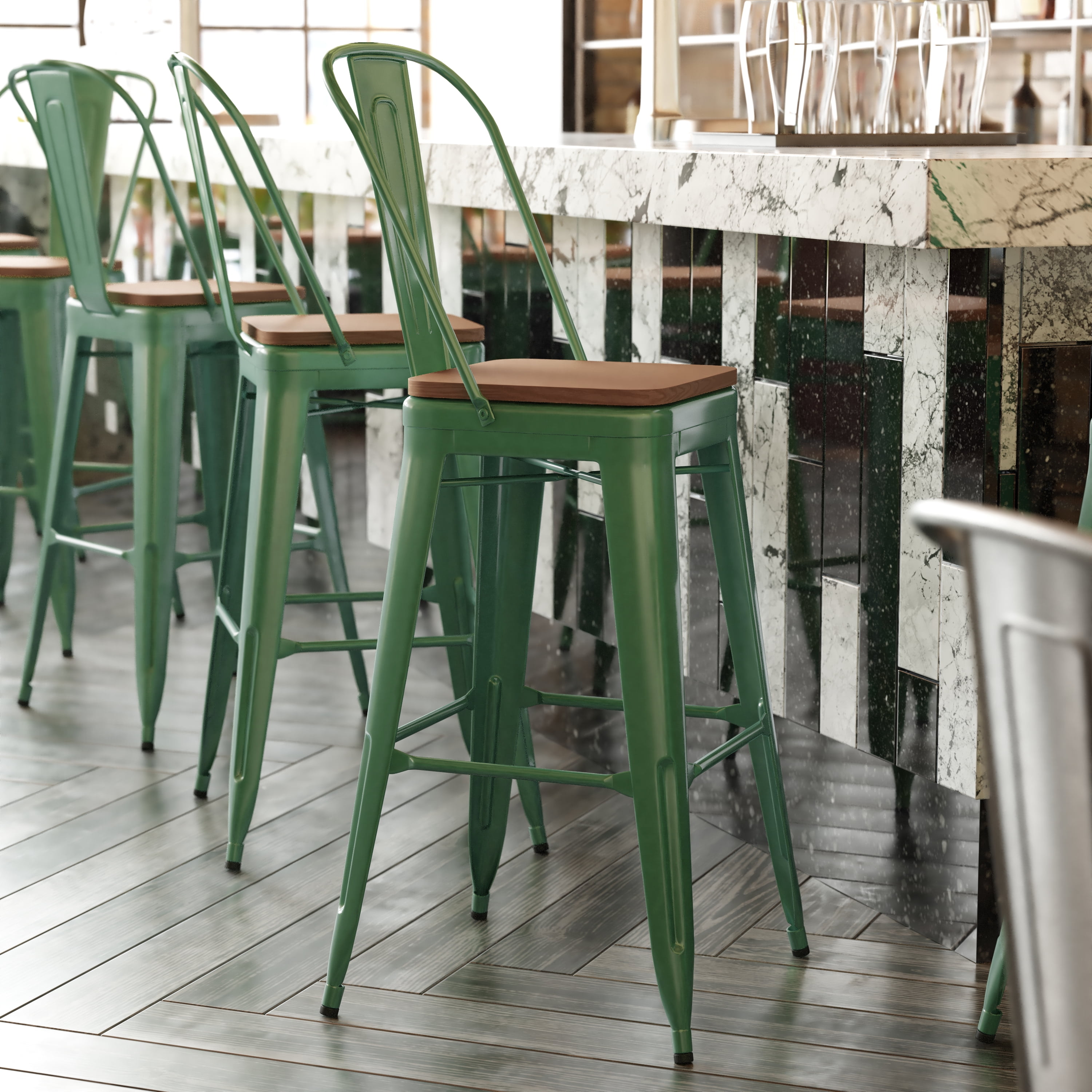BizChair Commercial Grade 30" High Green Metal Indoor-Outdoor Bar ...